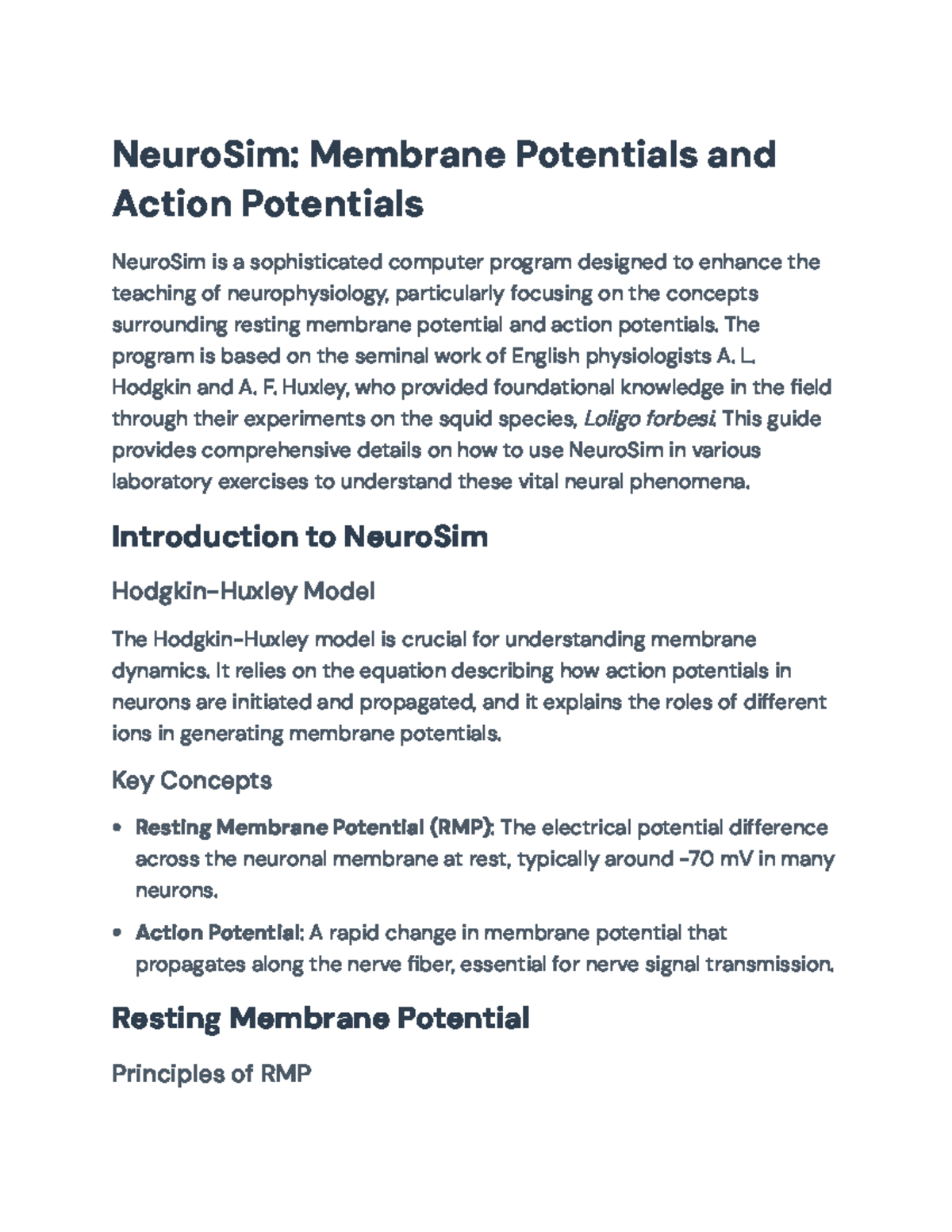NeuroSim: Exploring Membrane and Action Potentials in Neurophysiology ...