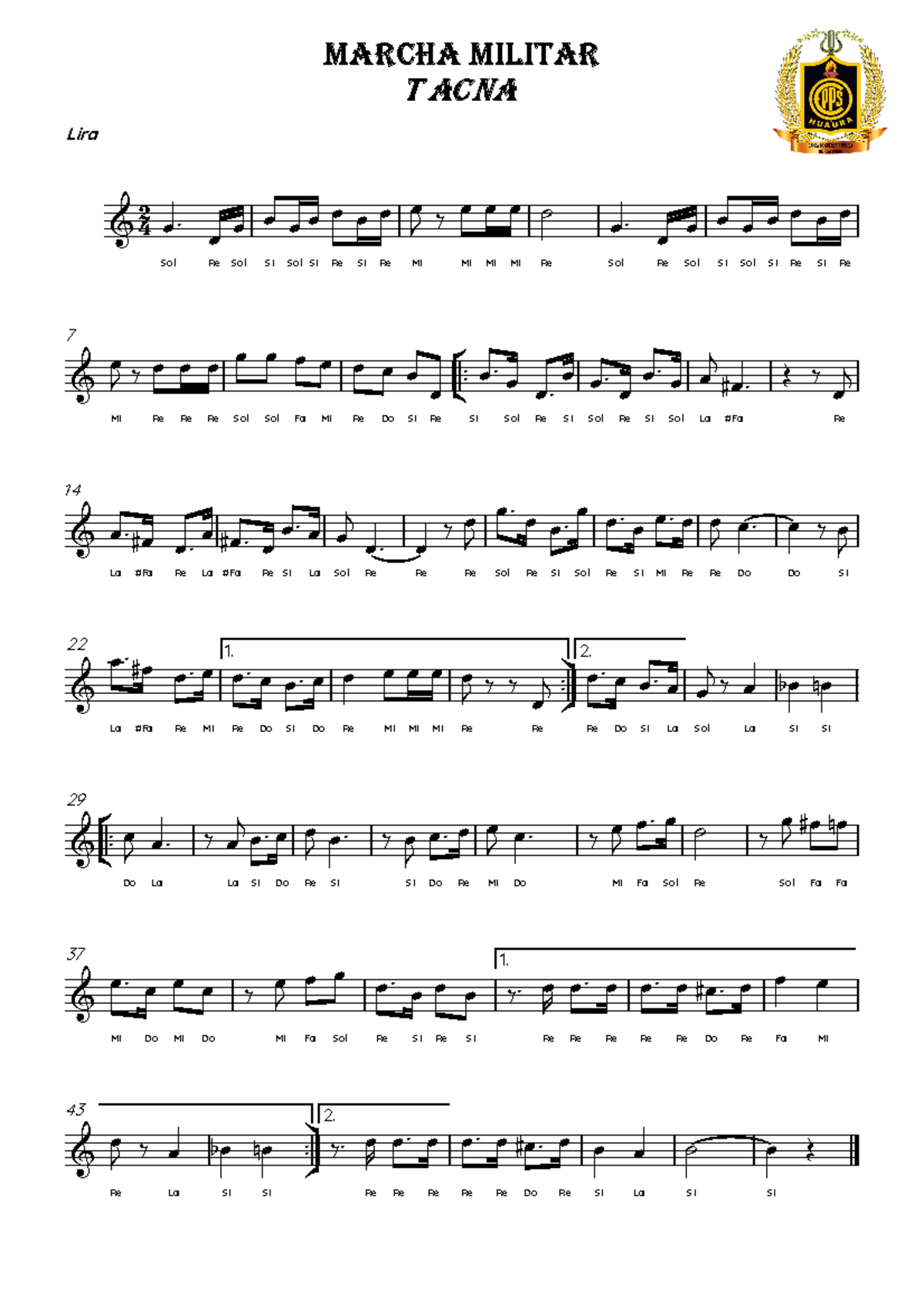 LIRA - Tacna - Partitura Completa de Marcha Militar - Studocu