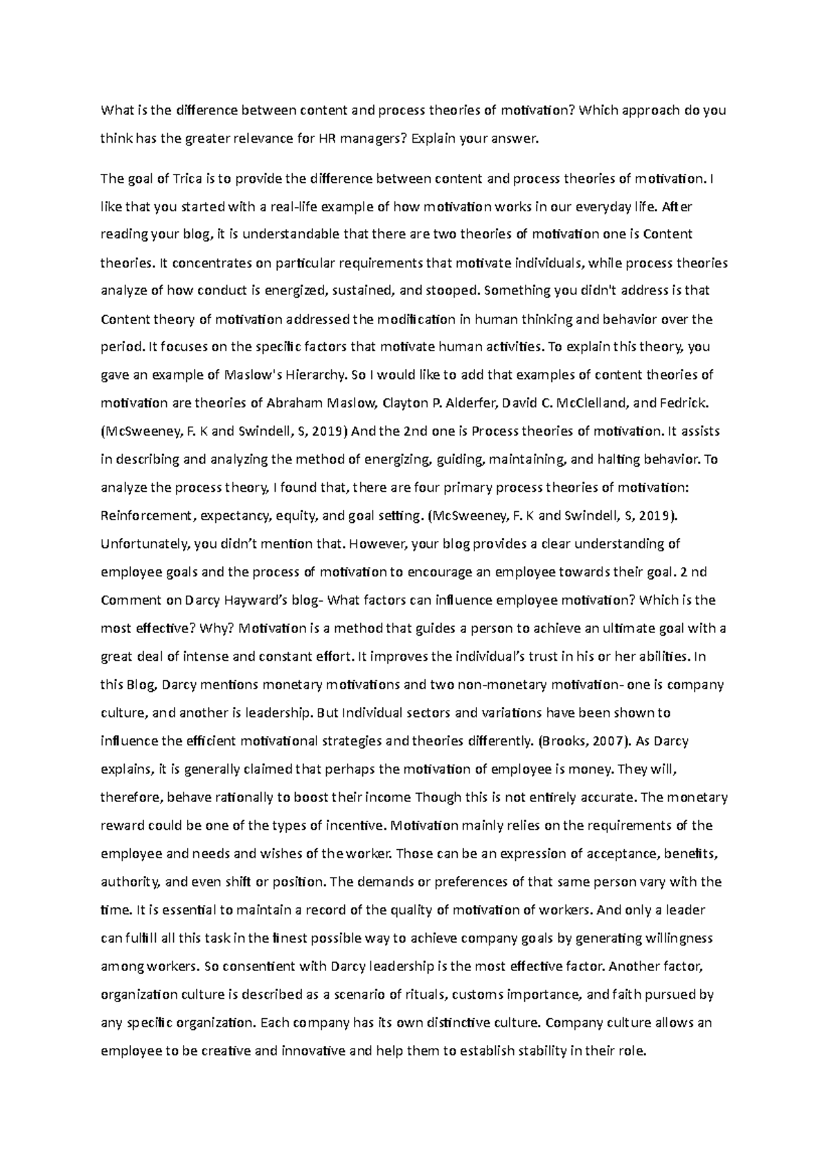 Differences Between Content and Process Theories of Motivation: AHR 301 ...