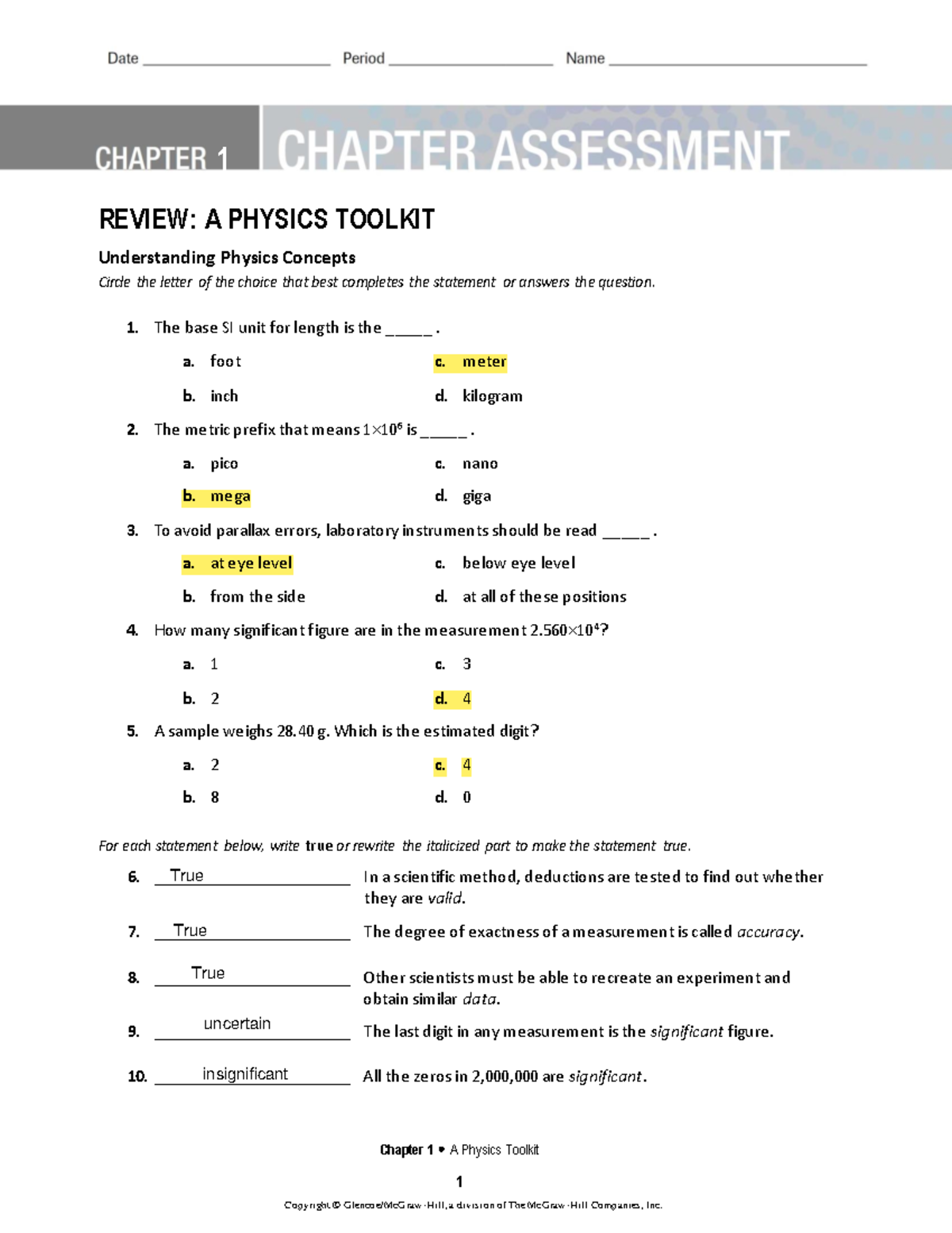 PHYS 101 Fall Study Guide: Chapter Assessment for Academic Year 22-23 ...