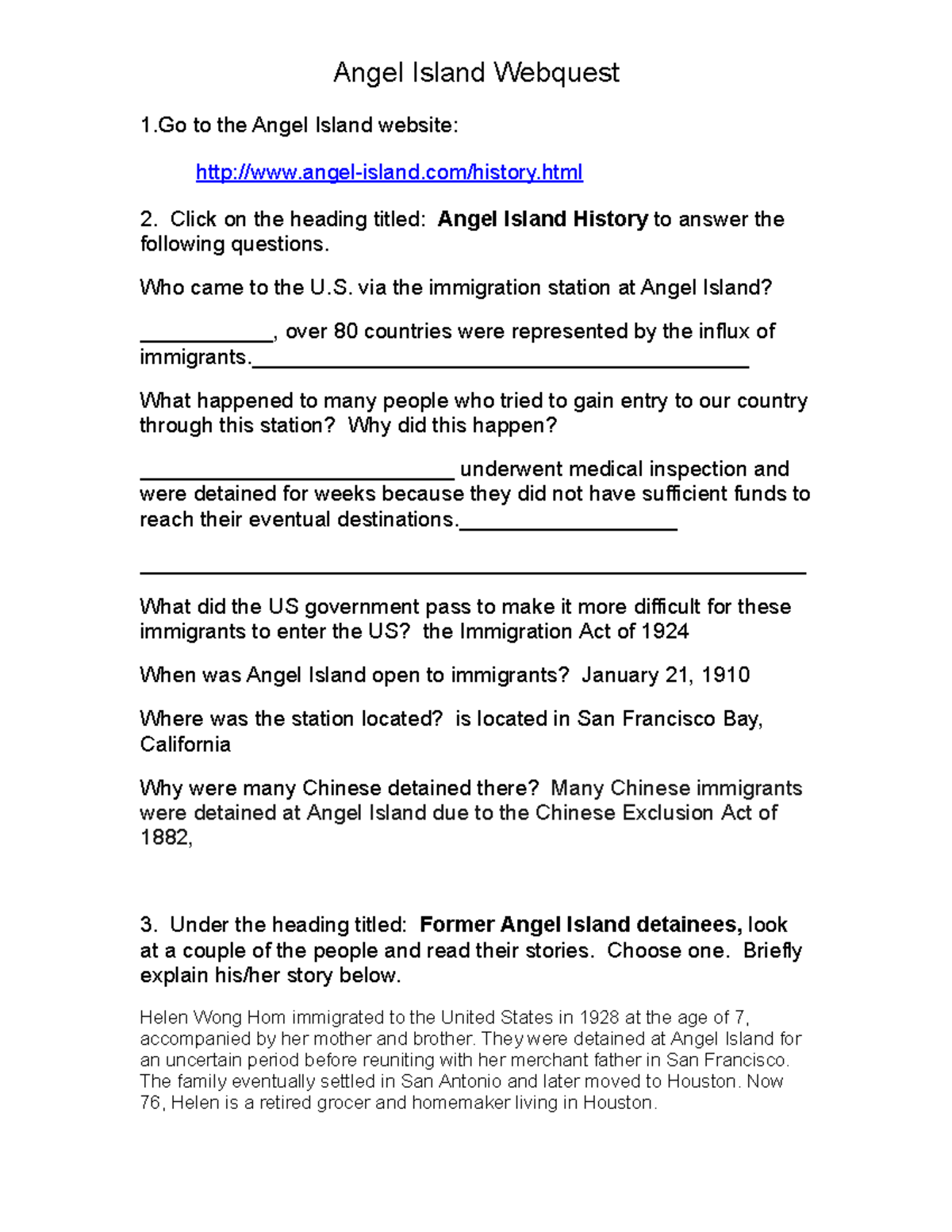 Angel Island Webquest - Copy - Angel Island Webquest 1 to the Angel ...