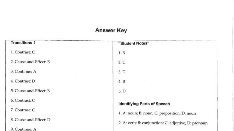 Answer Key: Transitions 1 & 2 - Grammar and Sentence Structure - Studocu