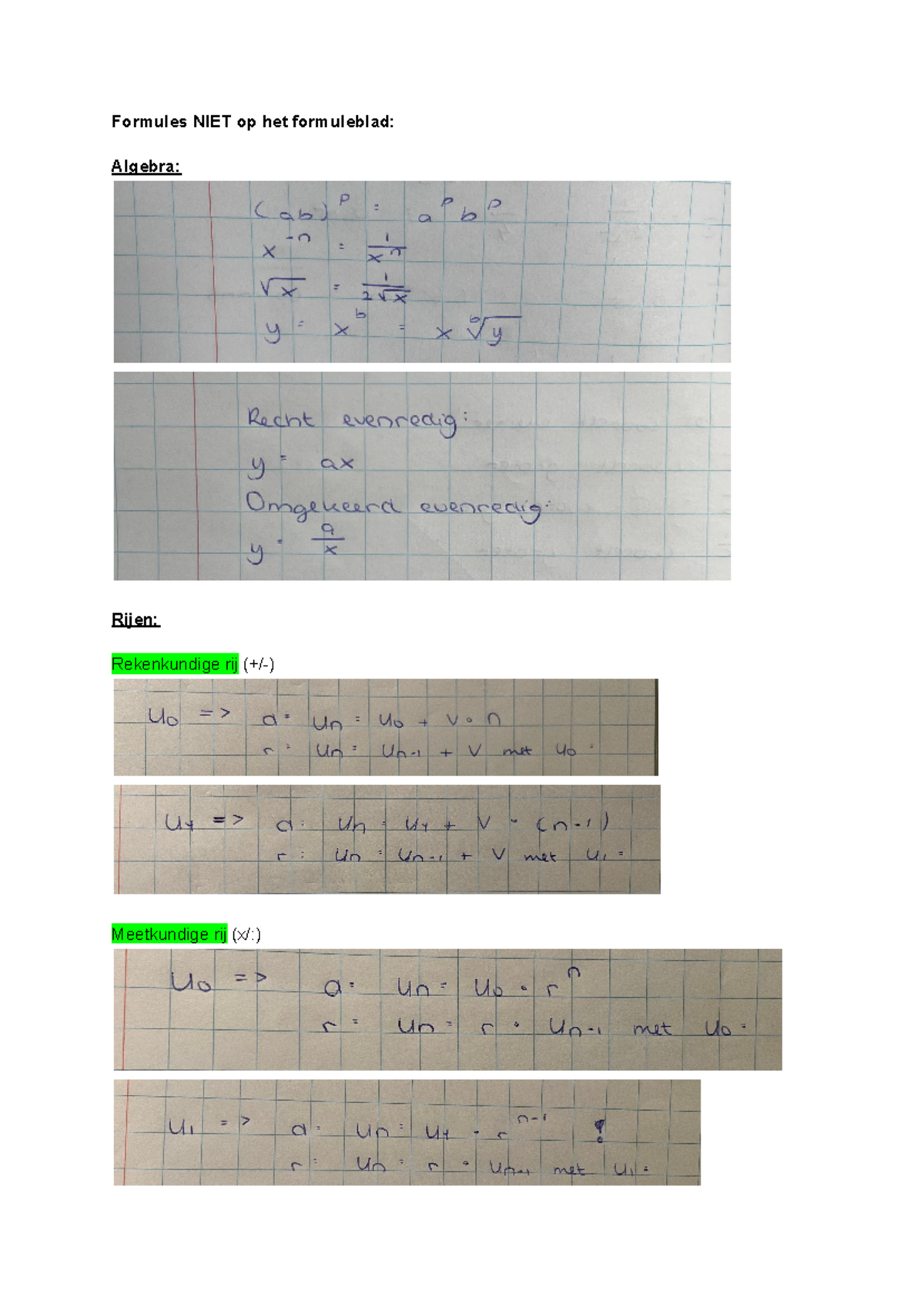 Wiskunde Formules CE: Algebra, Afgeleiden en Functies Uitleg - Studeersnel