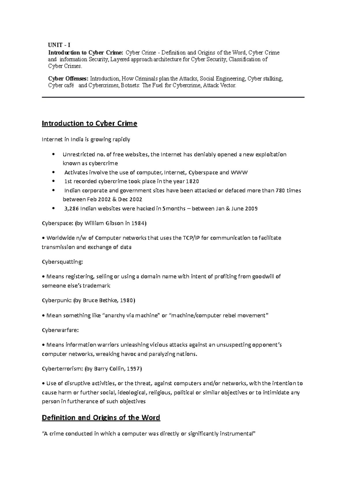 Cyber Crime Overview and Classification - Unit 1 Notes - Studocu