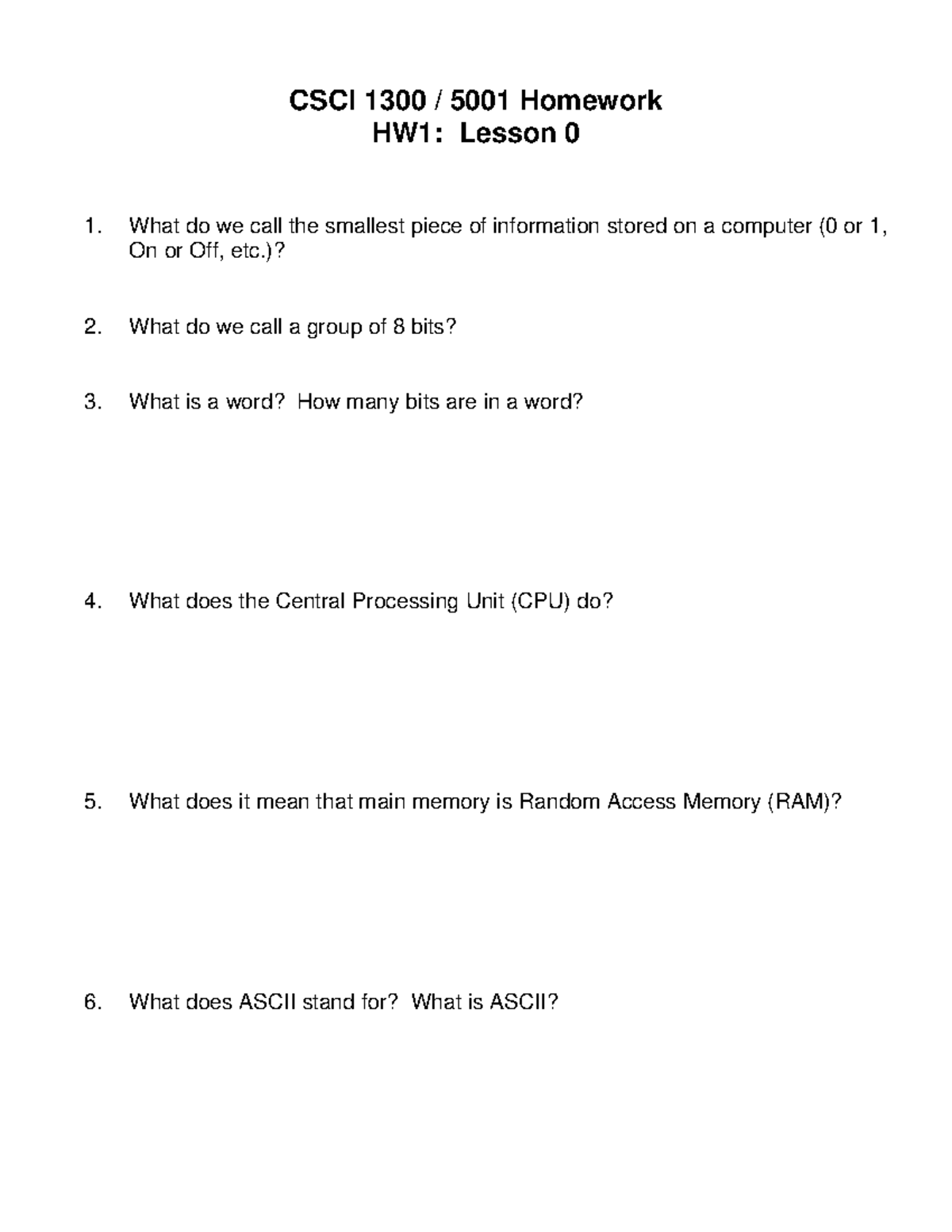 CSCI 1300 5001 Homework HW1: Lesson 0 Q&A on Computer Basics - Studocu