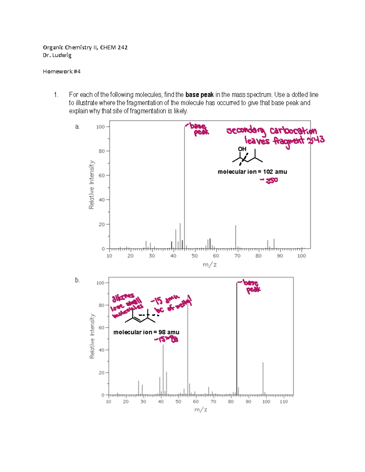 CHEM 242 Organic Chemistry II Homework 4: Mass Spec & IR Analysis - Studocu