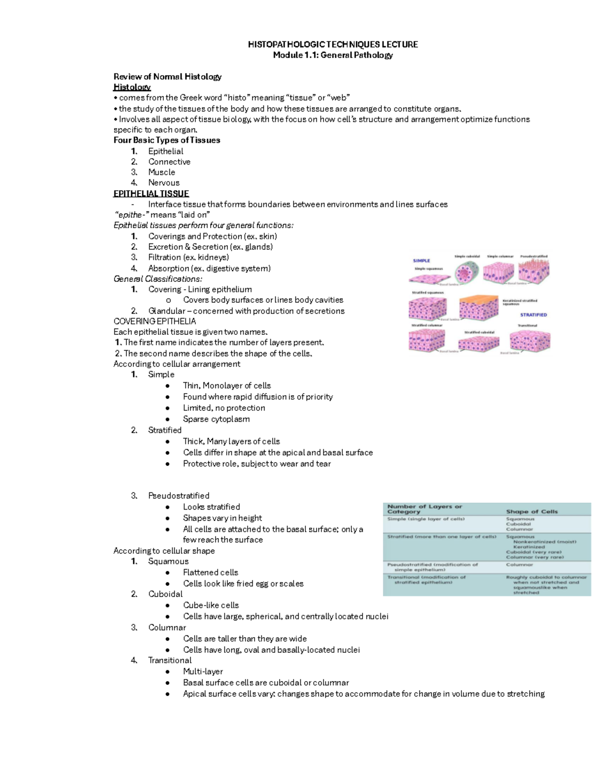 HISTOPATHOLOGIC TECHNIQUES LECTURE Module 1.1: General Pathology ...