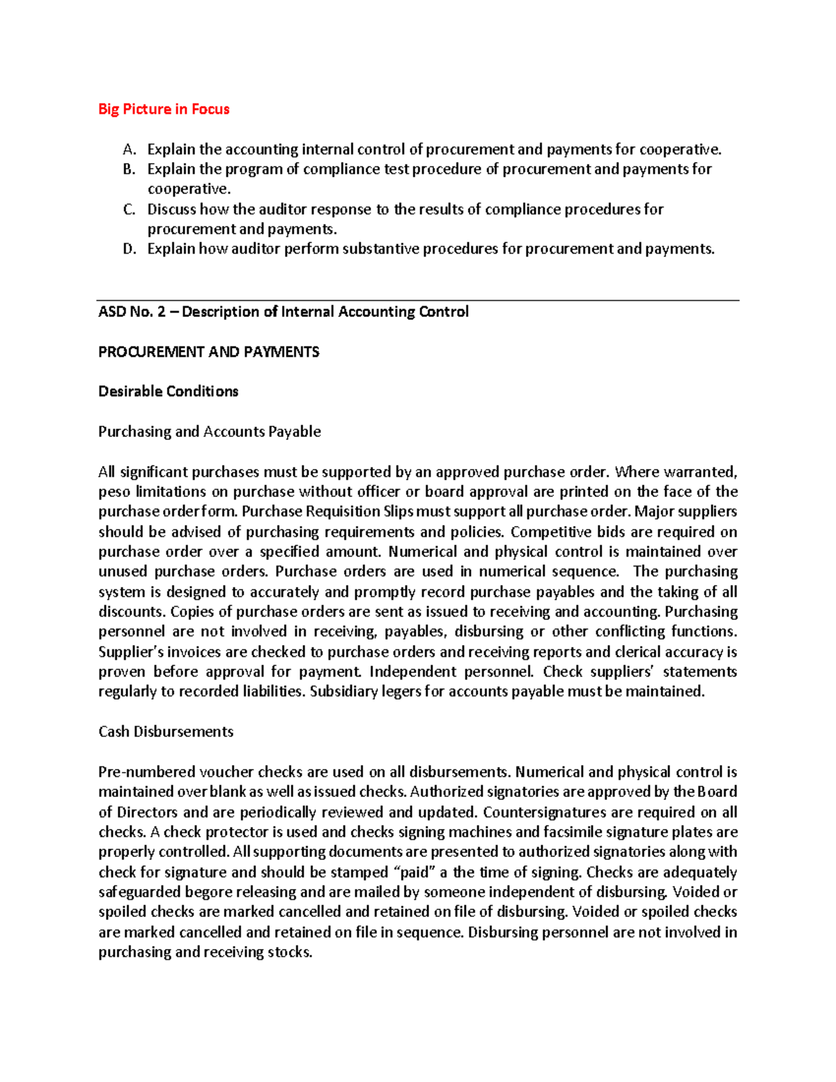 Audit of Cooperative Procurement & Payment Controls - ASD No. 2 - Studocu
