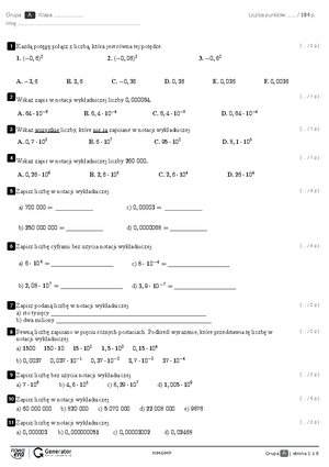 Matematyka Klasa 7 - Sprawdzian z Geometrii i Figury Geometryczne - Studocu