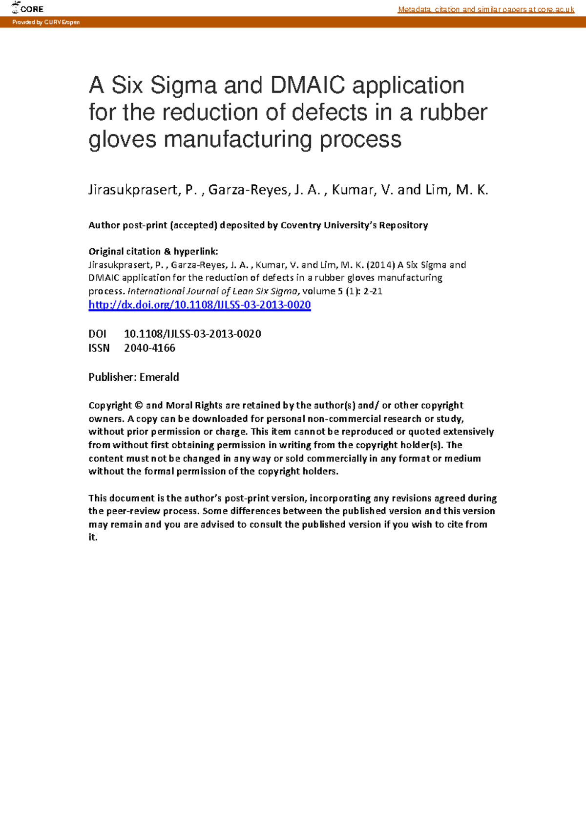 228145346 - Six Sigma & DMAIC in Rubber Gloves Defect Reduction - Studocu