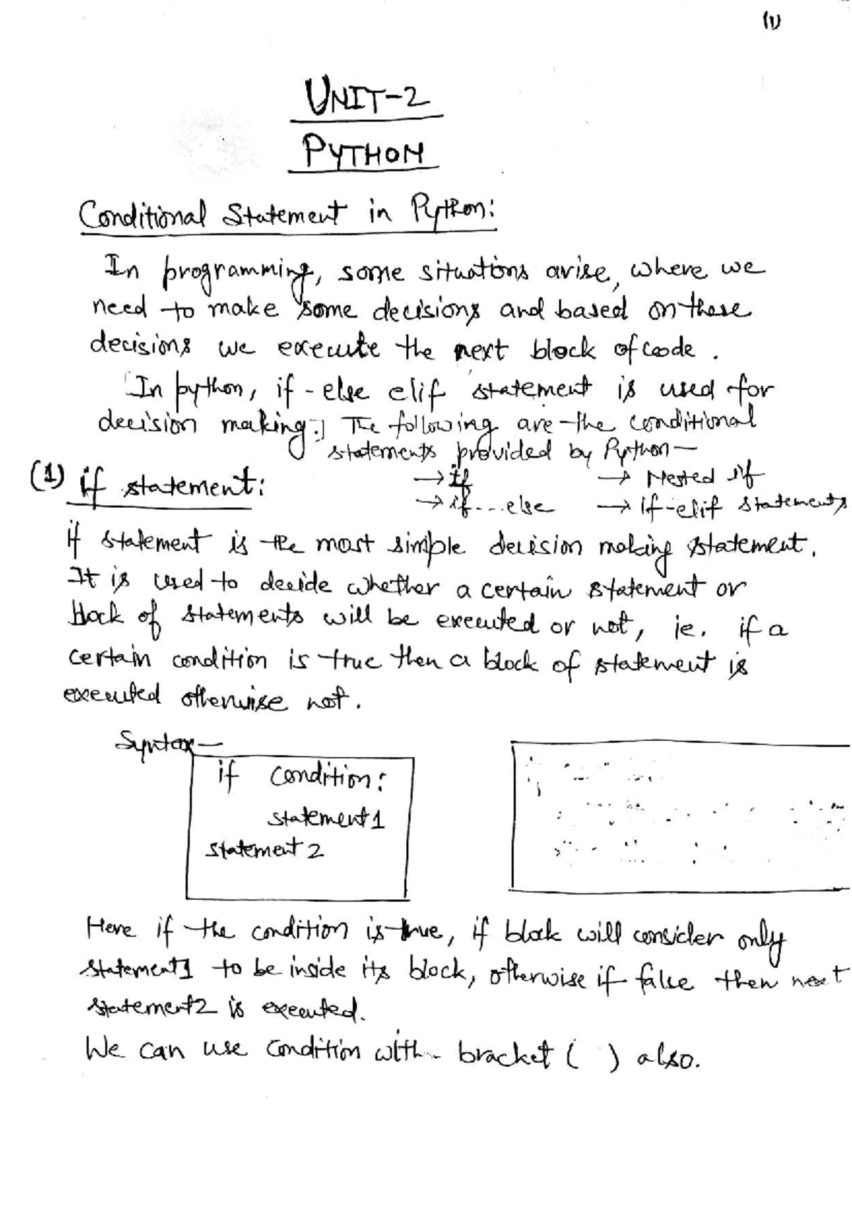 PYTHON Unit-2: Understanding Conditional Statements and Loops - Studocu