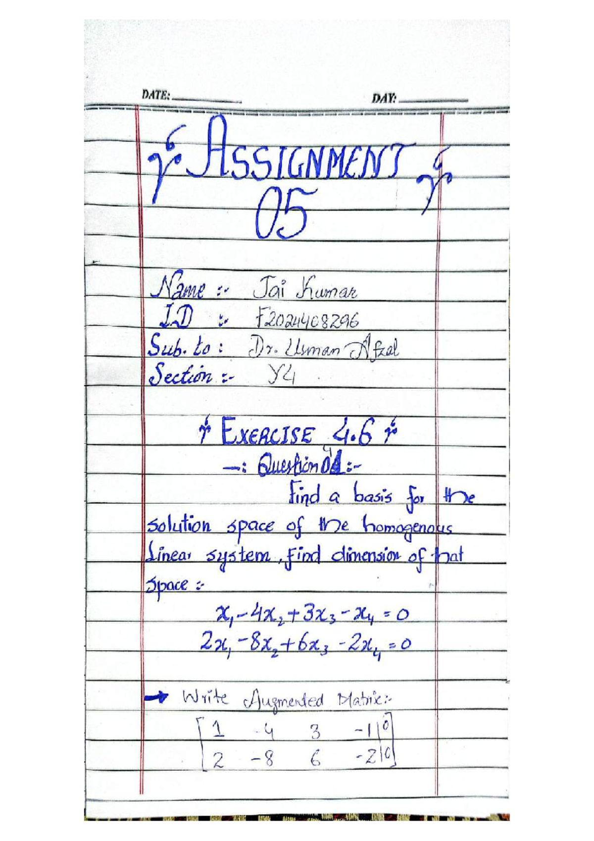 Assignment 05: Linear Algebra Solutions and Exercises - Studocu