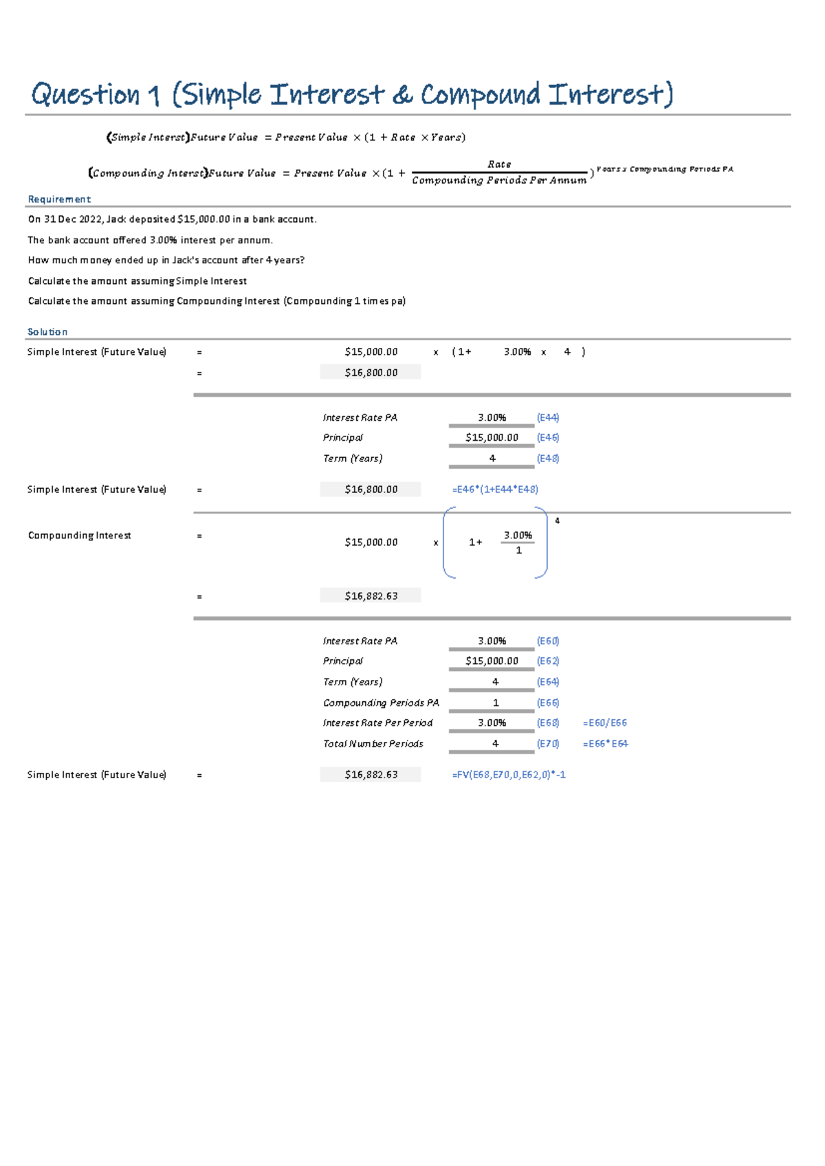 Calculation Questions & Solutions: Simple & Compound Interest - Studocu
