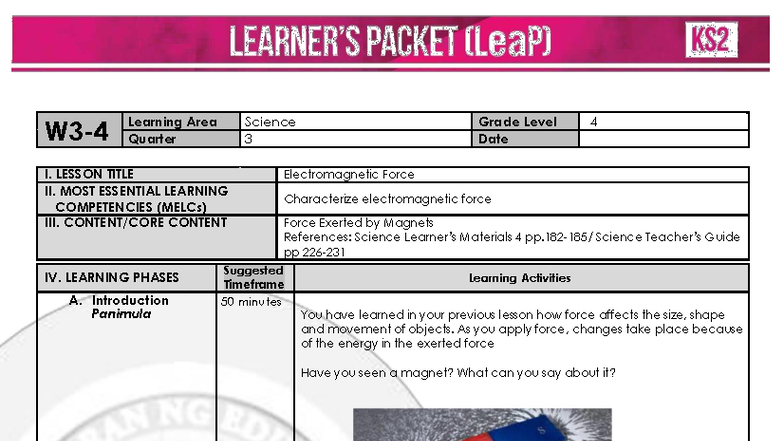 Science 4: Electromagnetic Force Lesson & Activities Guide - Studocu