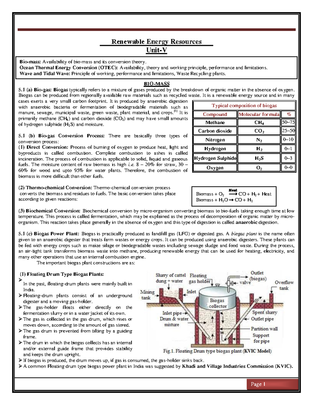 Renewable Energy Resources Unit 5: OTEC, Biogas, and Tidal Energy ...