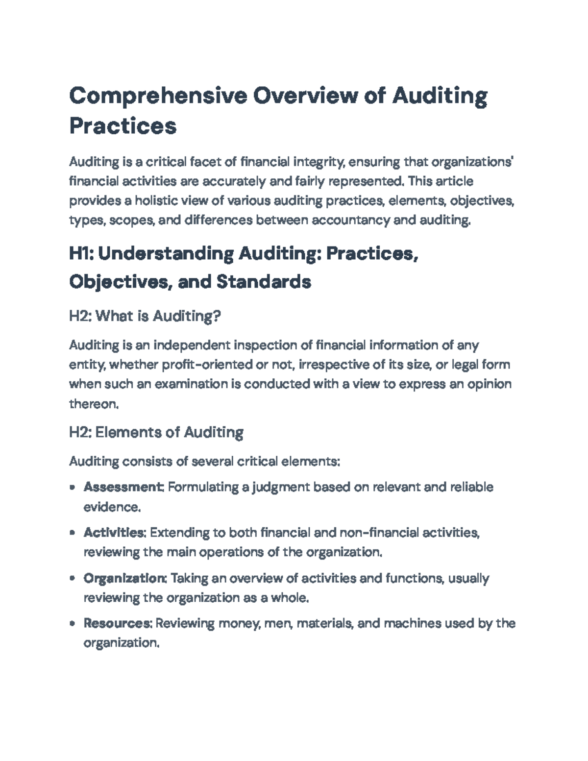 Comprehensive Overview of Auditing Practices and Objectives ...