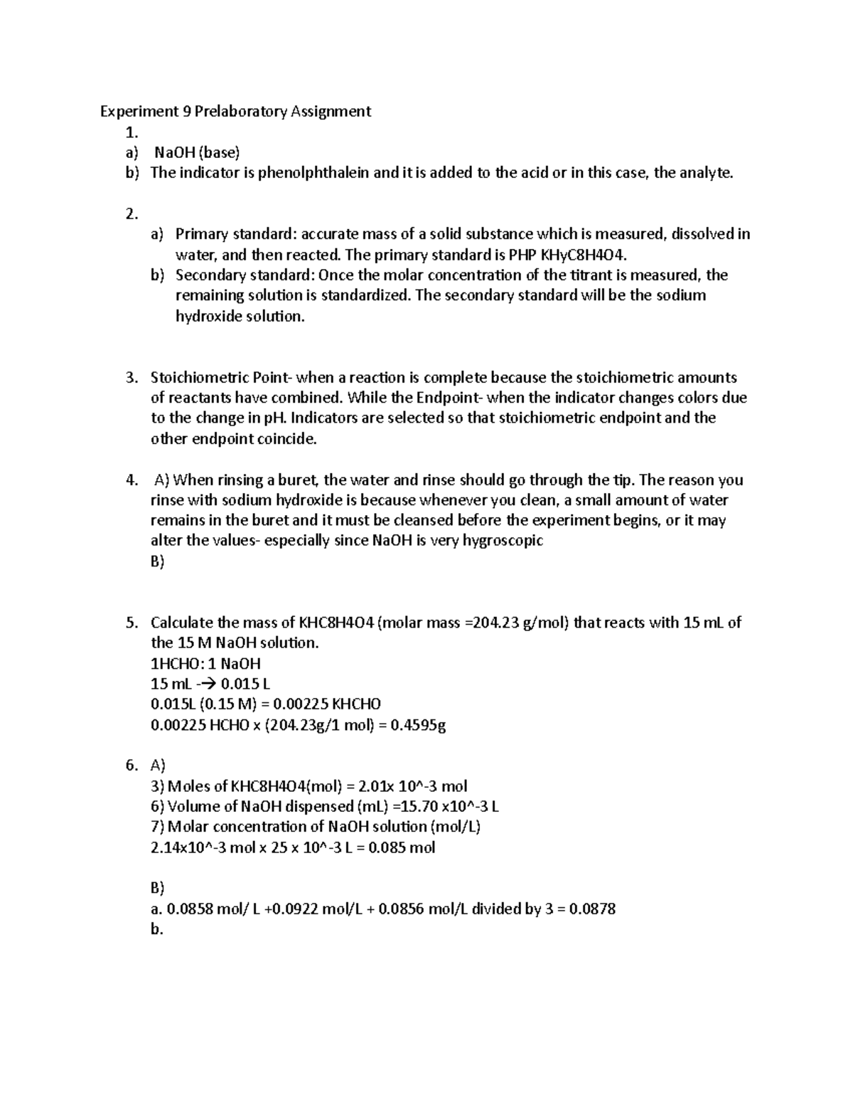 Experiment 9 Prelab Assignment: Analyzing Acid-Base Reactions - Studocu