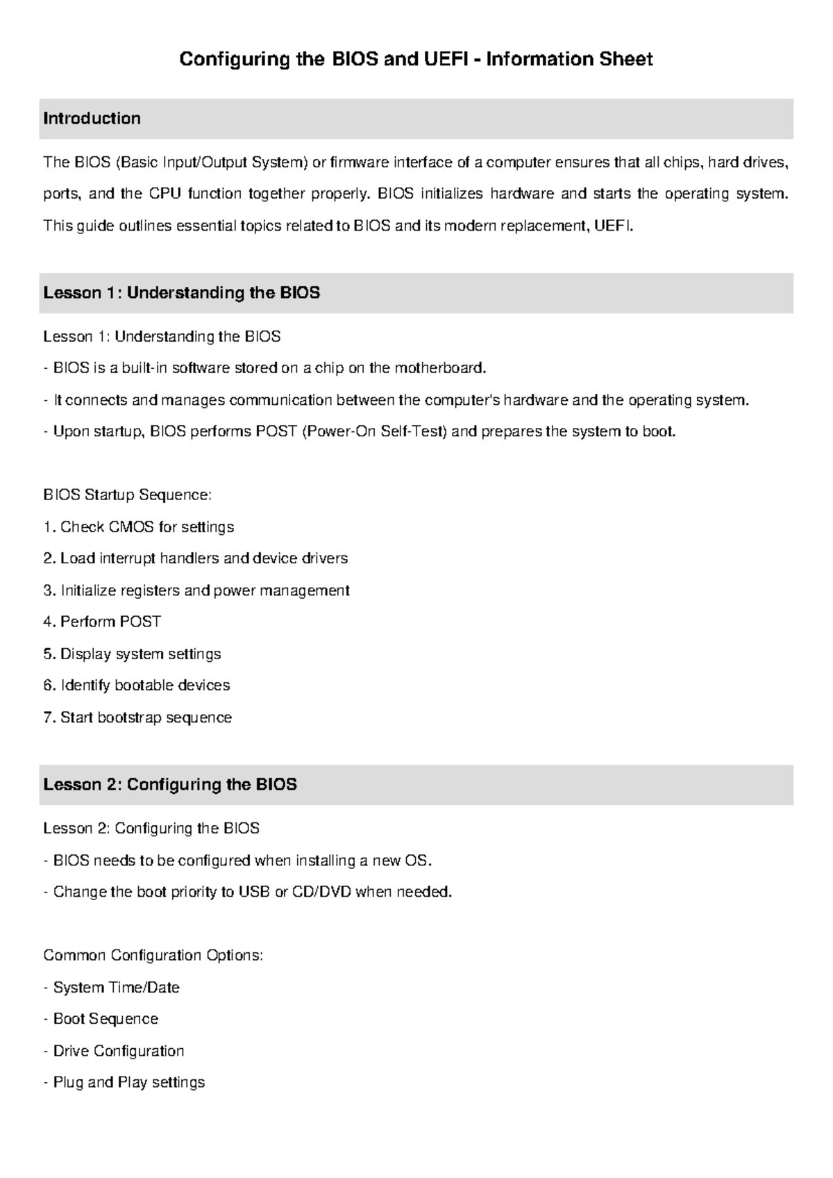 BIOS and UEFI configuration guide for computer systems - Studocu