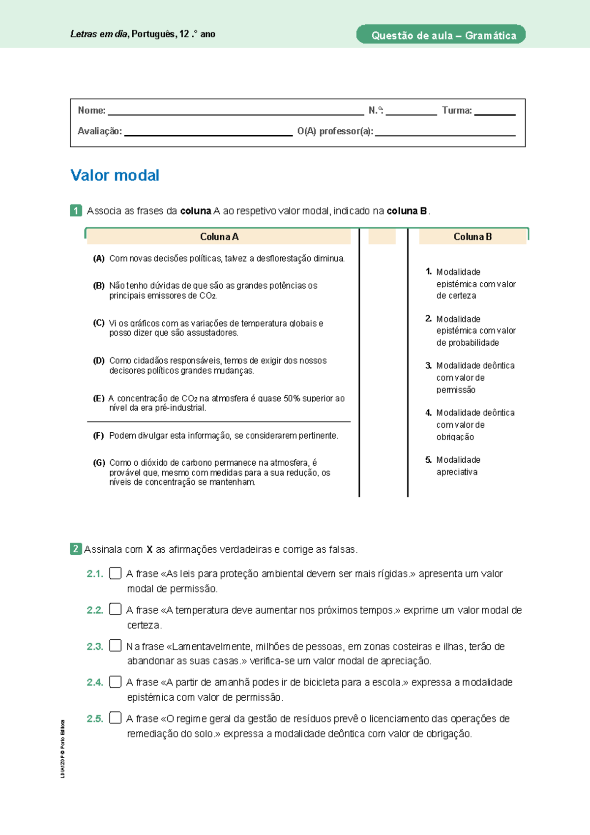 LDA12 Questão de Aula: Valor Modal em Gramática - Studocu