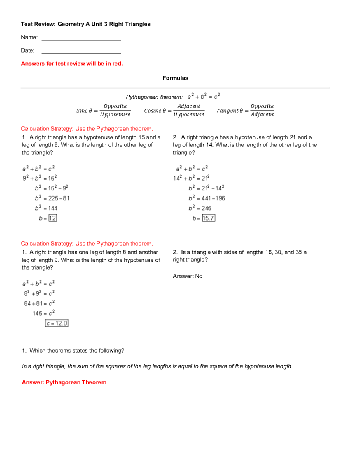 Geometry A Unit 3 Test Review & Answers (Apex Learning) - Studocu