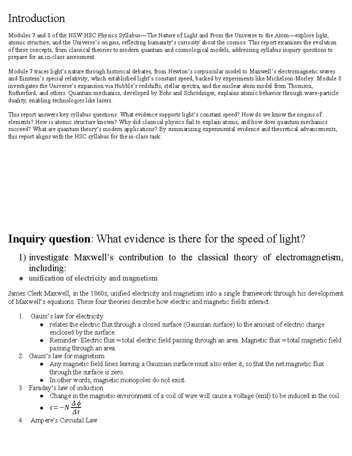 Physics HSC MOD 7-8 Report: Nature of Light & Atomic Structure - Studocu