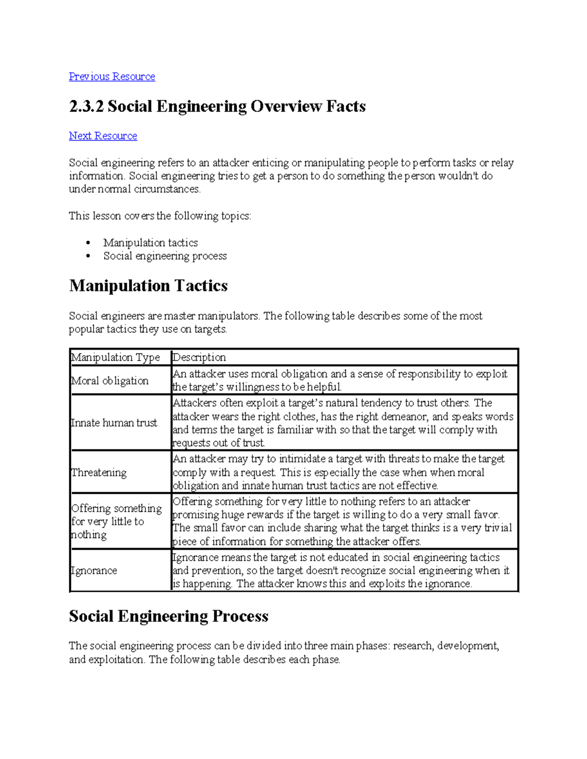 2.3.2 Overview of Social Engineering Techniques and Processes - Studocu