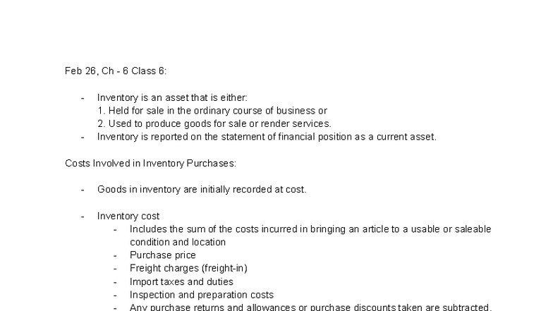 AFA 100 Week 6 Notes - Inventory and Long-Term Assets Overview - Studocu
