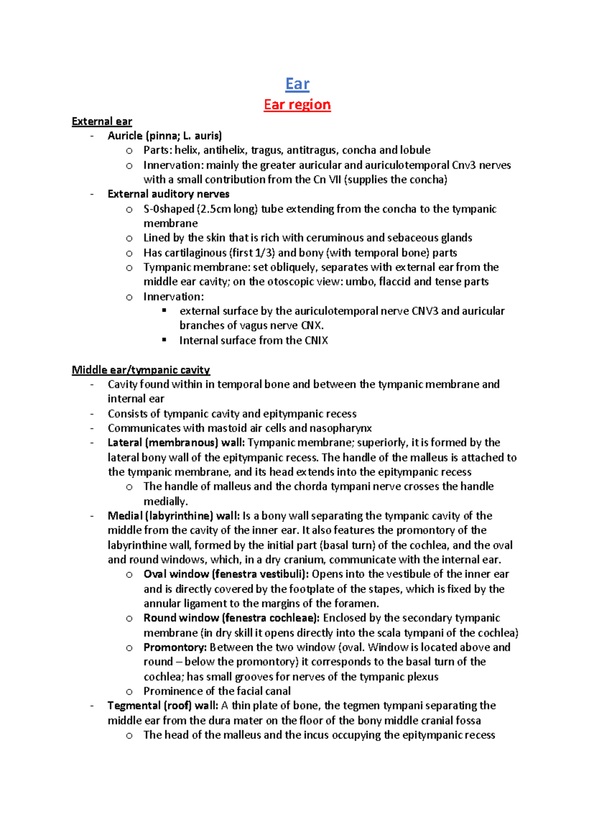 Ear Anatomy and Function: Detailed Notes and Diagrams for Study - Studocu