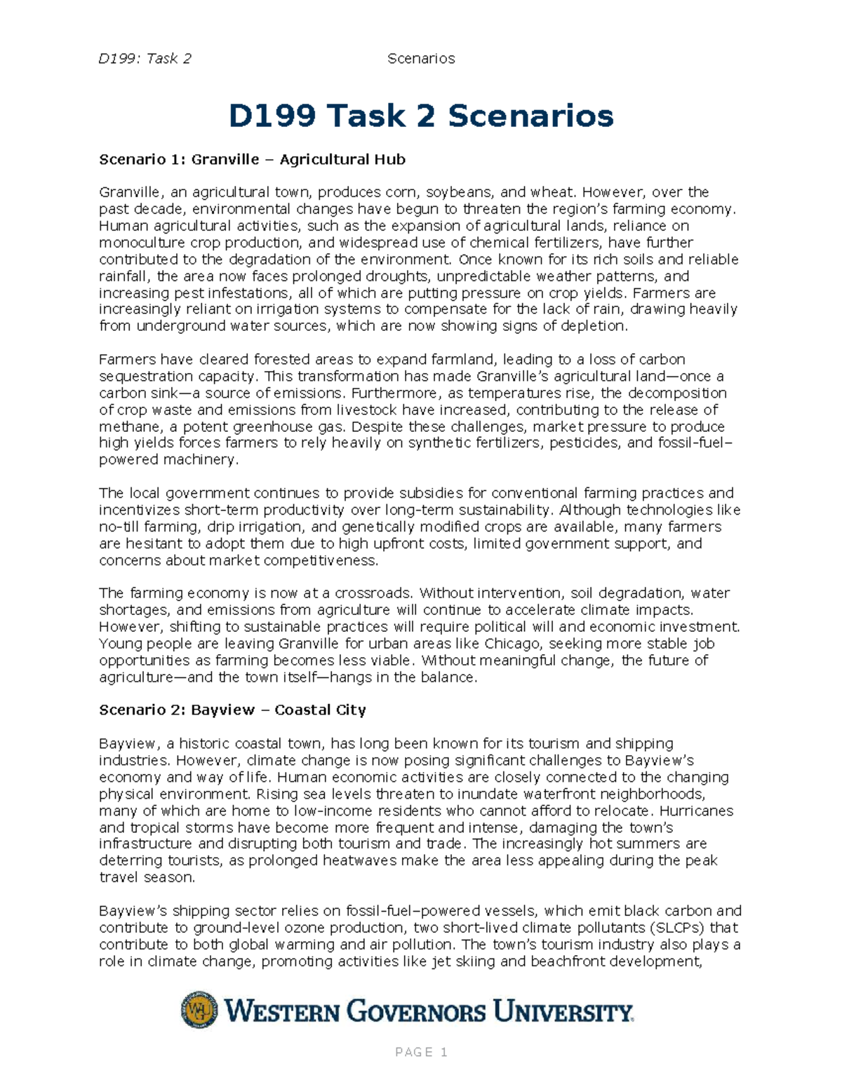 D199: Task 2 Scenarios - Analyzing Human & Physical Geography Trends ...