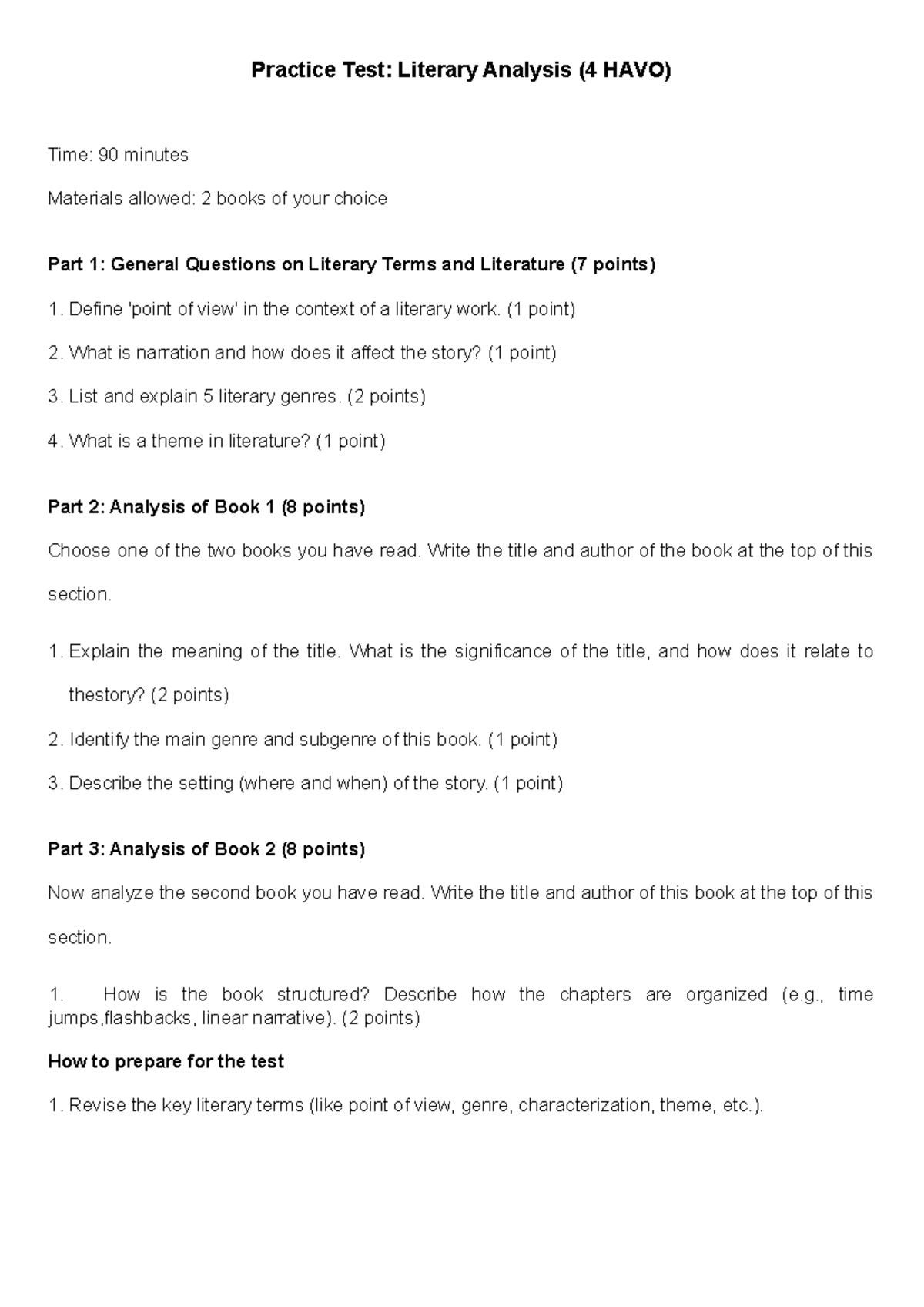 Practice Test: Literary Analysis (4 HAVO) - Key Concepts & Prep ...