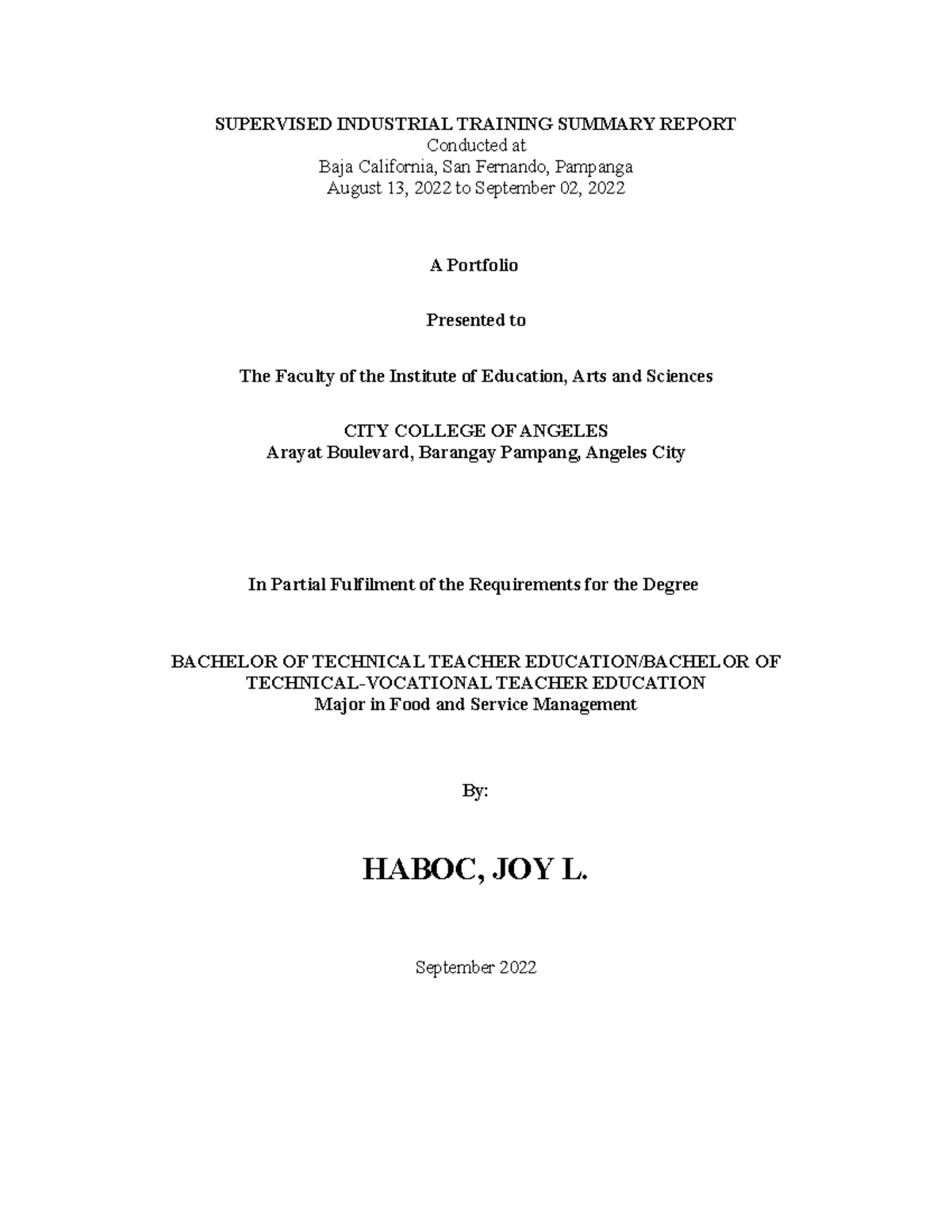 SIT-OJT- Portfolio: Summary and Reflections on Practicum Experience ...