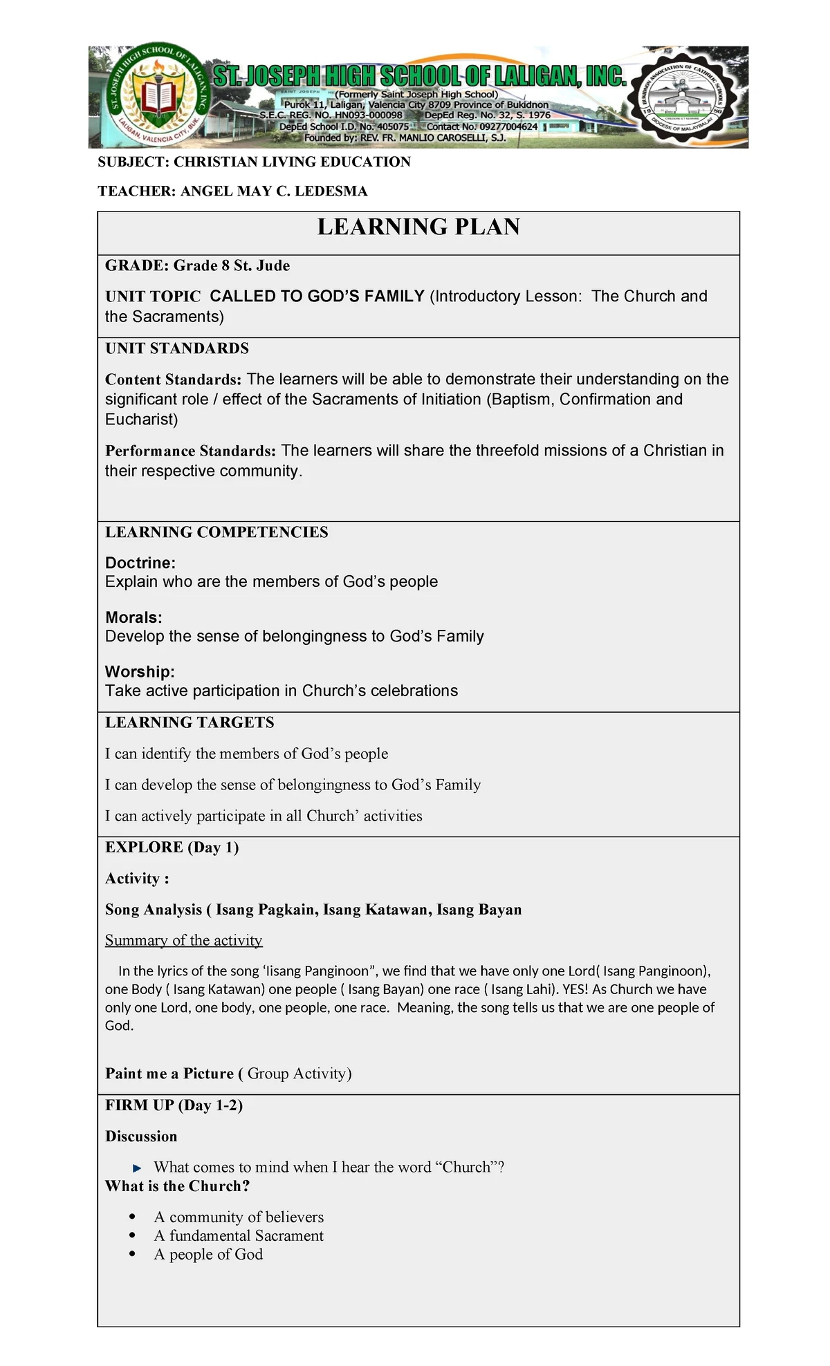 3 CLE 8 - Learning Plan: Sacraments of Initiation - Studocu
