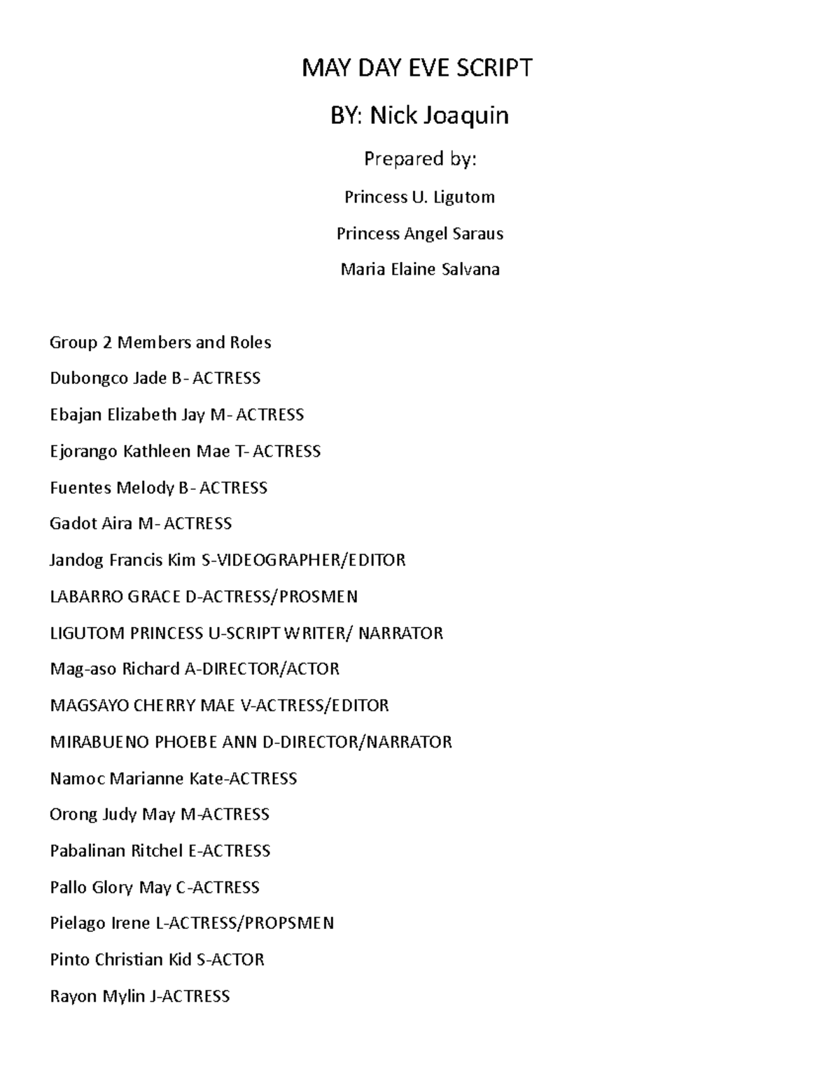 May Day Eve Final Script - MAY DAY EVE SCRIPT BY: Nick Joaquin Prepared ...