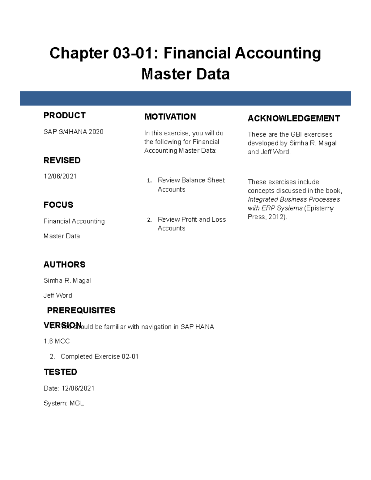 Ch.03-01 Financial Accounting Master Data Overview - S4HANA 2020 MCC V1 ...