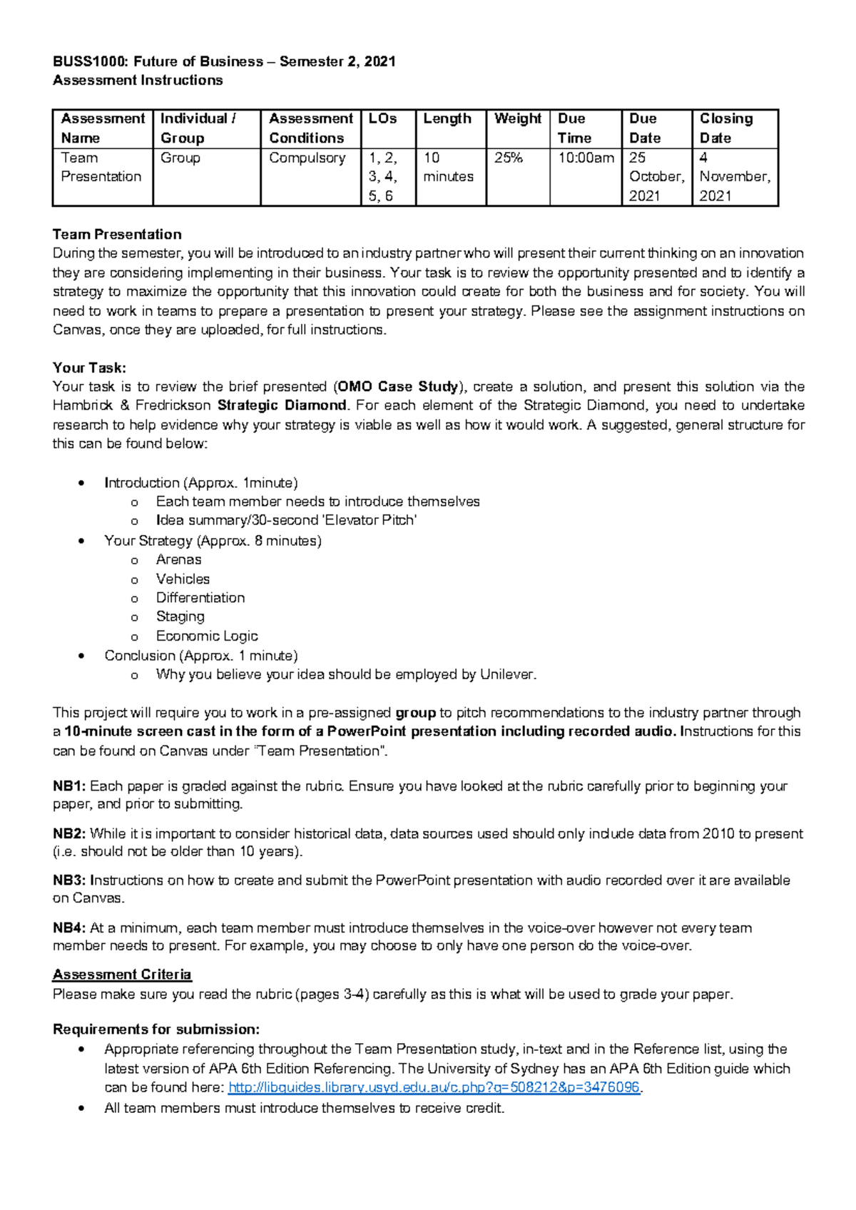 BUSS1000 Team Presentation Guidelines & Grading Rubric - Studocu
