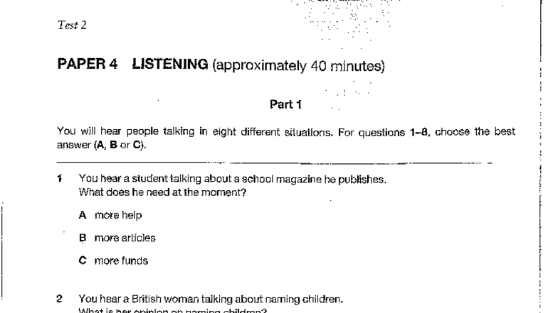 Listening Test 2-3 (PAPER 4) - Listening Comprehension Activities - Studocu
