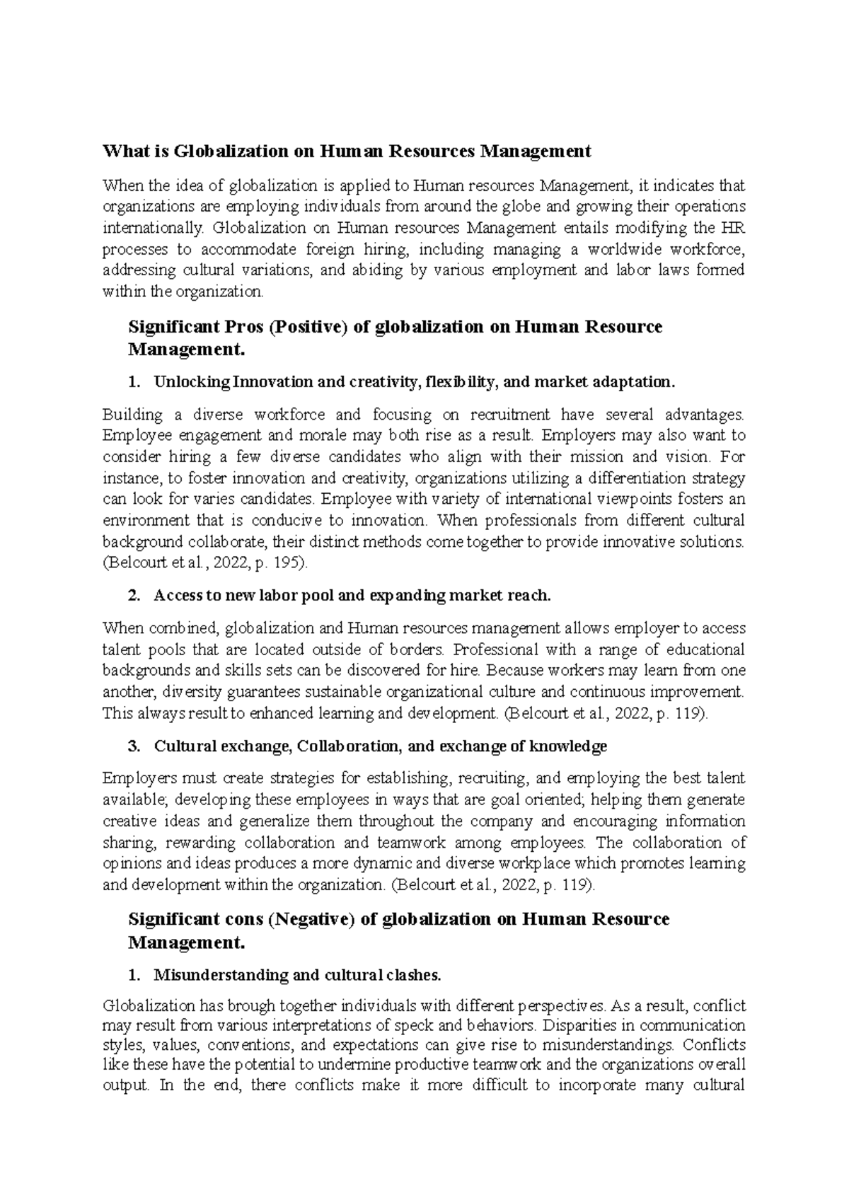 Globalization's Impact on HRM: Pros and Cons (Assignment #2) - Studocu