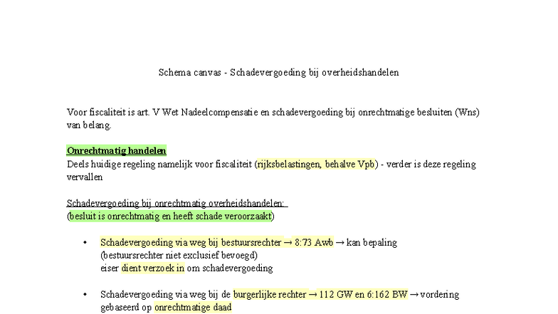 Schema Schadevergoeding bij Overheidshandelen - Bijeenkomst 9 - Studeersnel