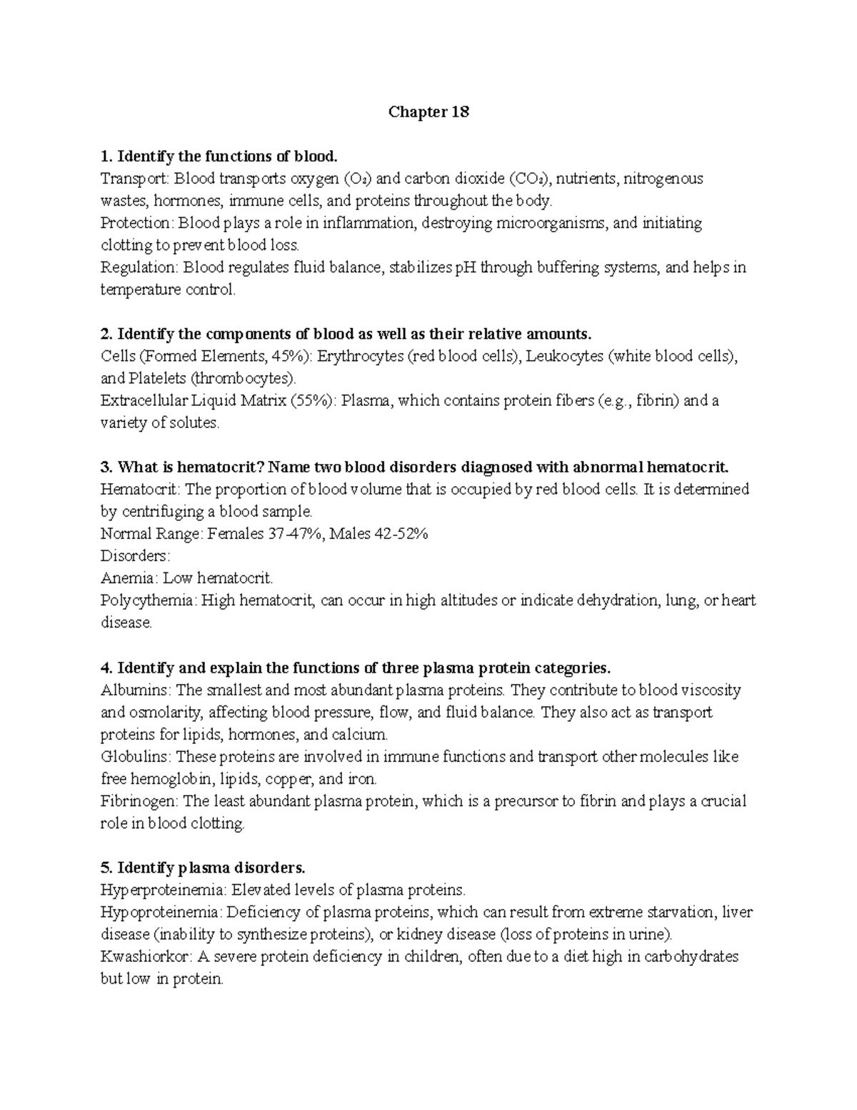 Chapter 18 & 19 Study Guide: Functions and Anatomy of Blood and Heart ...