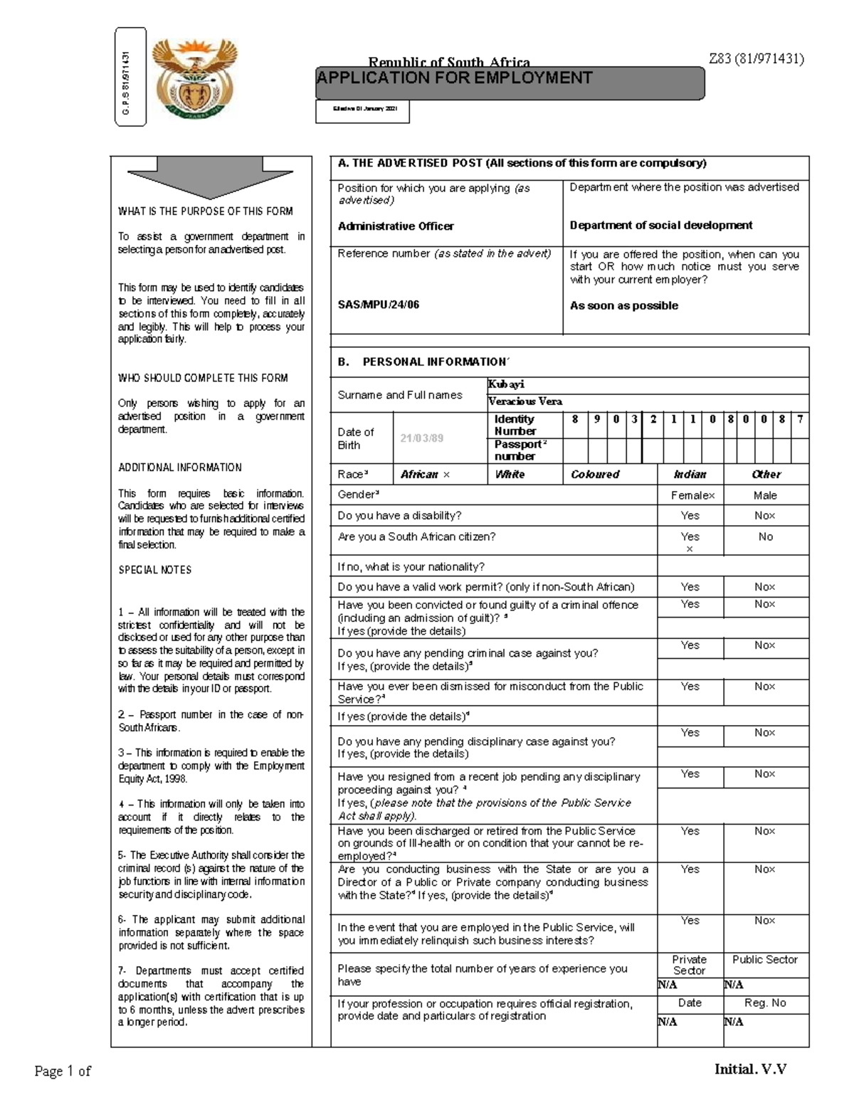 Z83 Employment Application Form - Effective 01 Jan 2021 - Studocu