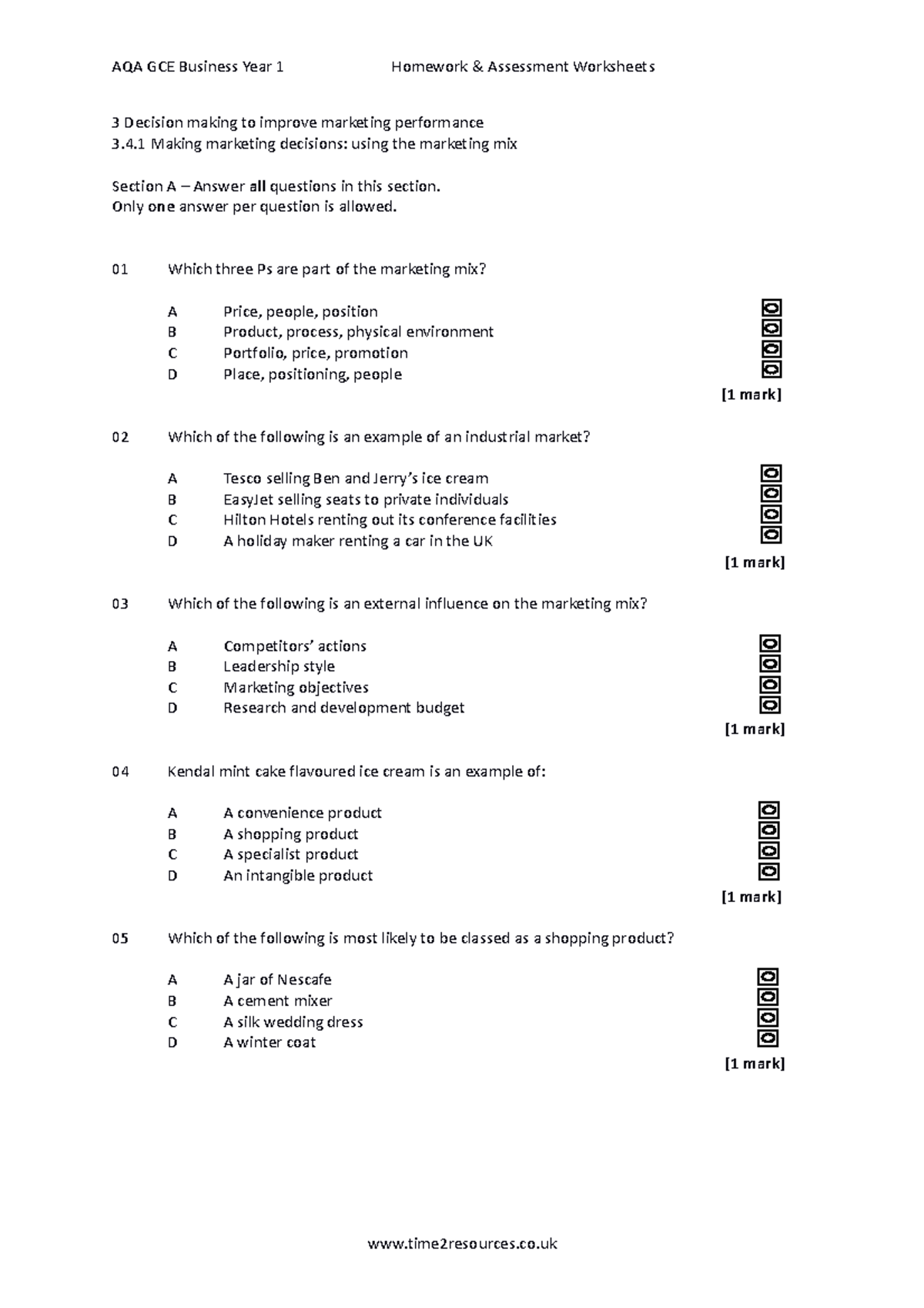 AQA GCE Business Year 1: Marketing Decisions & the Marketing Mix - Studocu