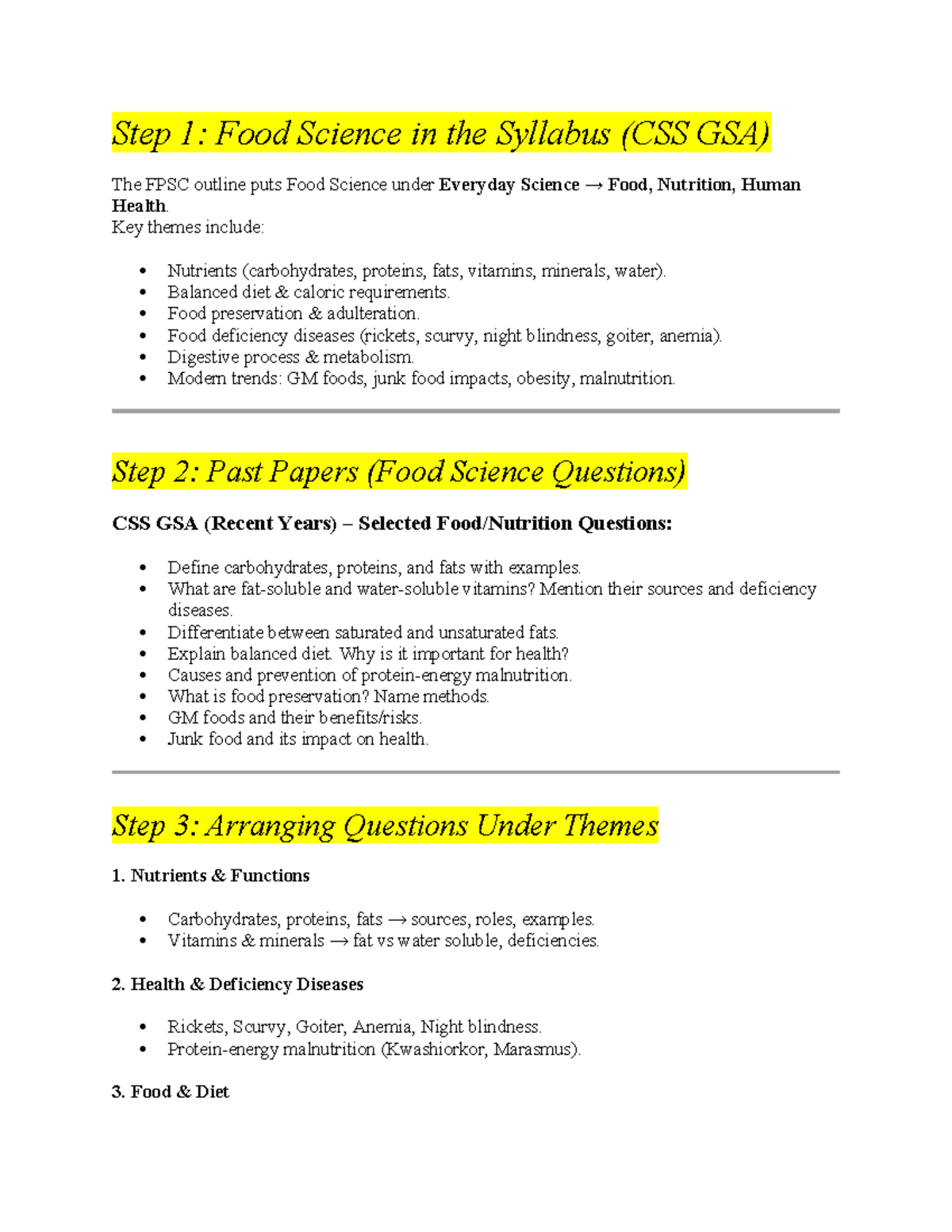 Food Science Overview and Past Papers (CSS GSA) - Studocu
