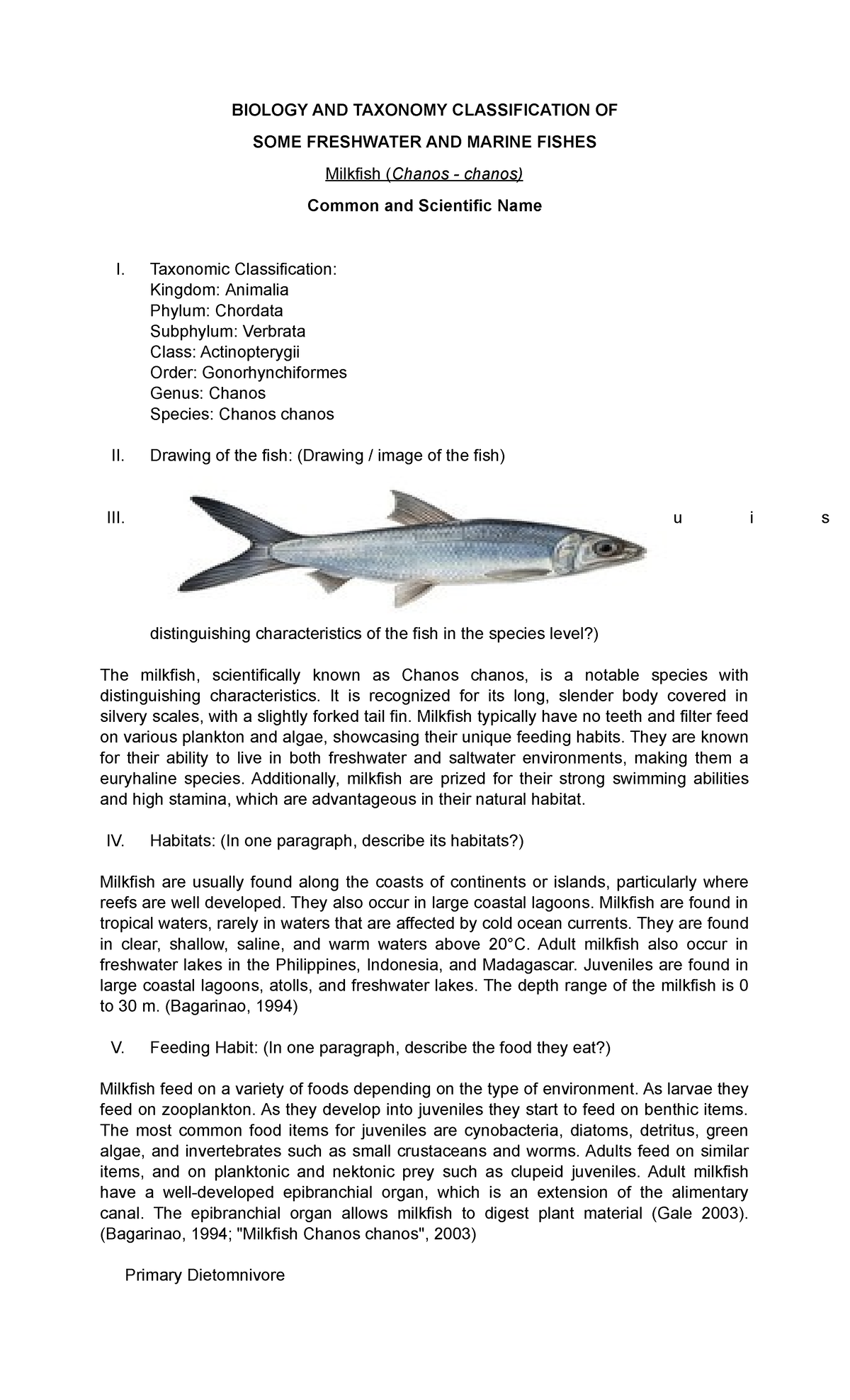 BIO 101: Taxonomy & Biology of Milkfish (Chanos chanos) - Studocu