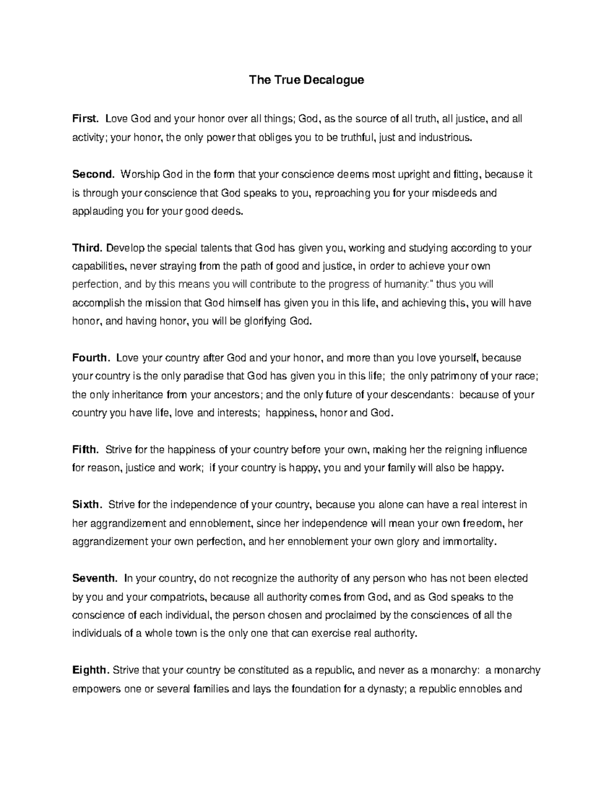 EL Verdadero Decalogo Mabini - The True Decalogue First. Love God and ...