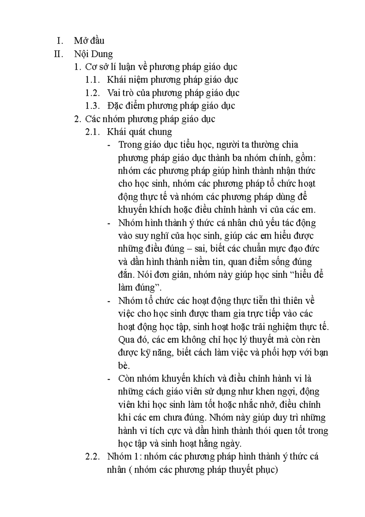 A3 Giáo dục học: Các Phương Pháp Giáo Dục Tiểu Học - Studocu