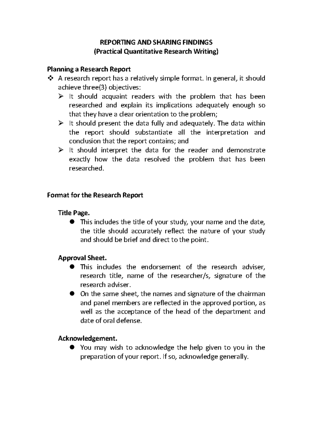 Reporting AND Sharing Findings(Practical Quantitative Research writing ...