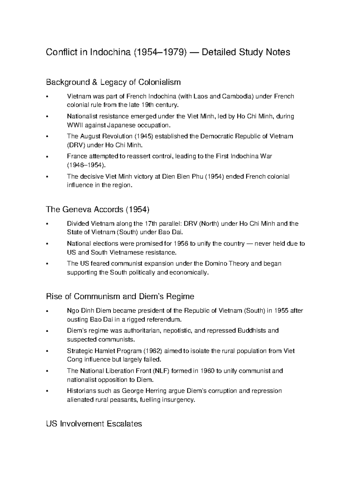 Conflict in Indochina (HIST 201) Detailed Study Notes - Studocu
