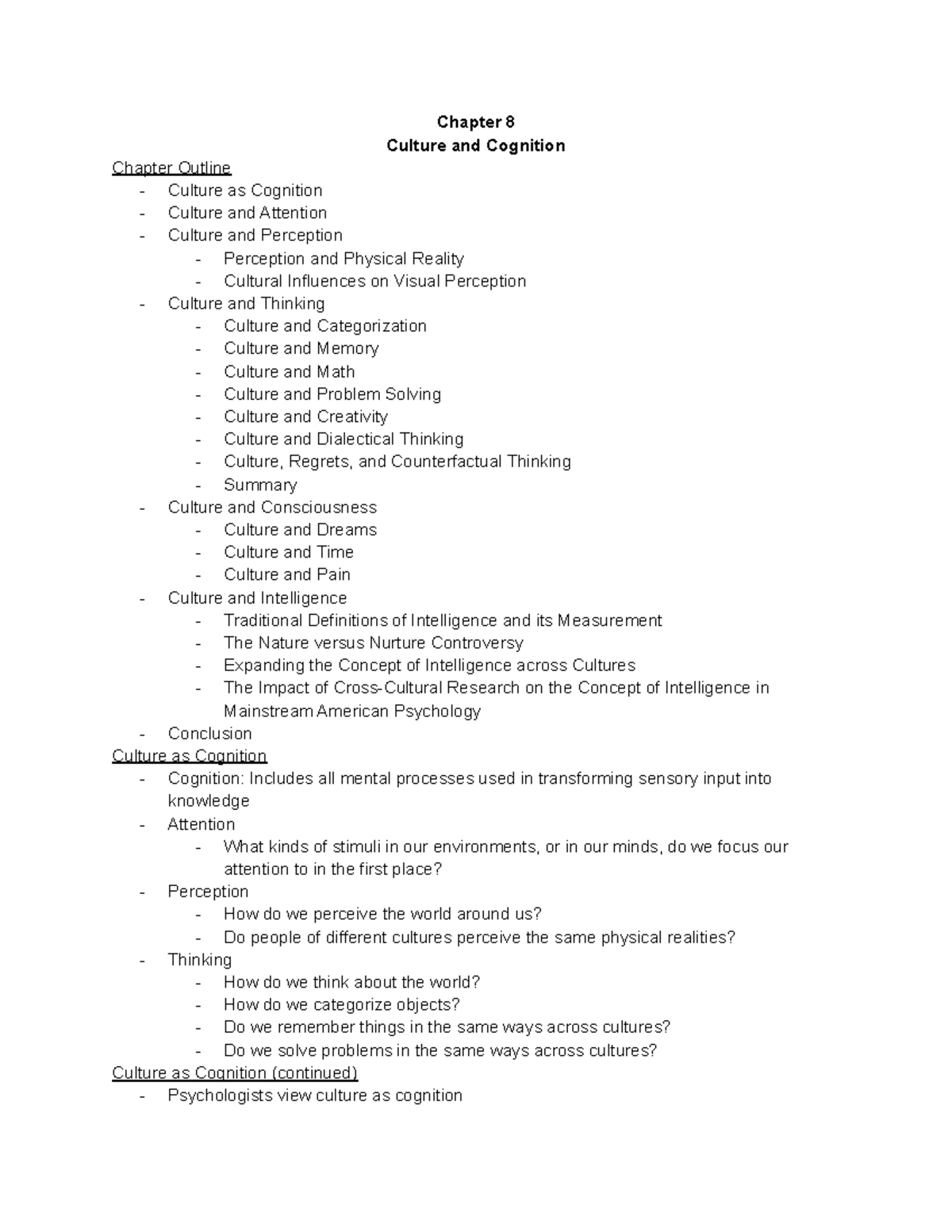 PSYU421 Ch8 Pt1 - PPT Lecture Notes - Chapter 8 Culture and Cognition ...