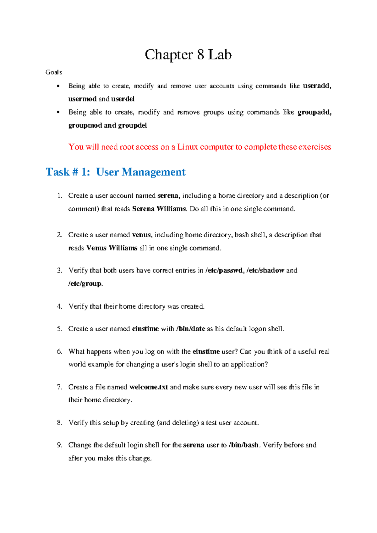 CMN316C Chapter 8 Lab - User and Group Management Commands - Studocu