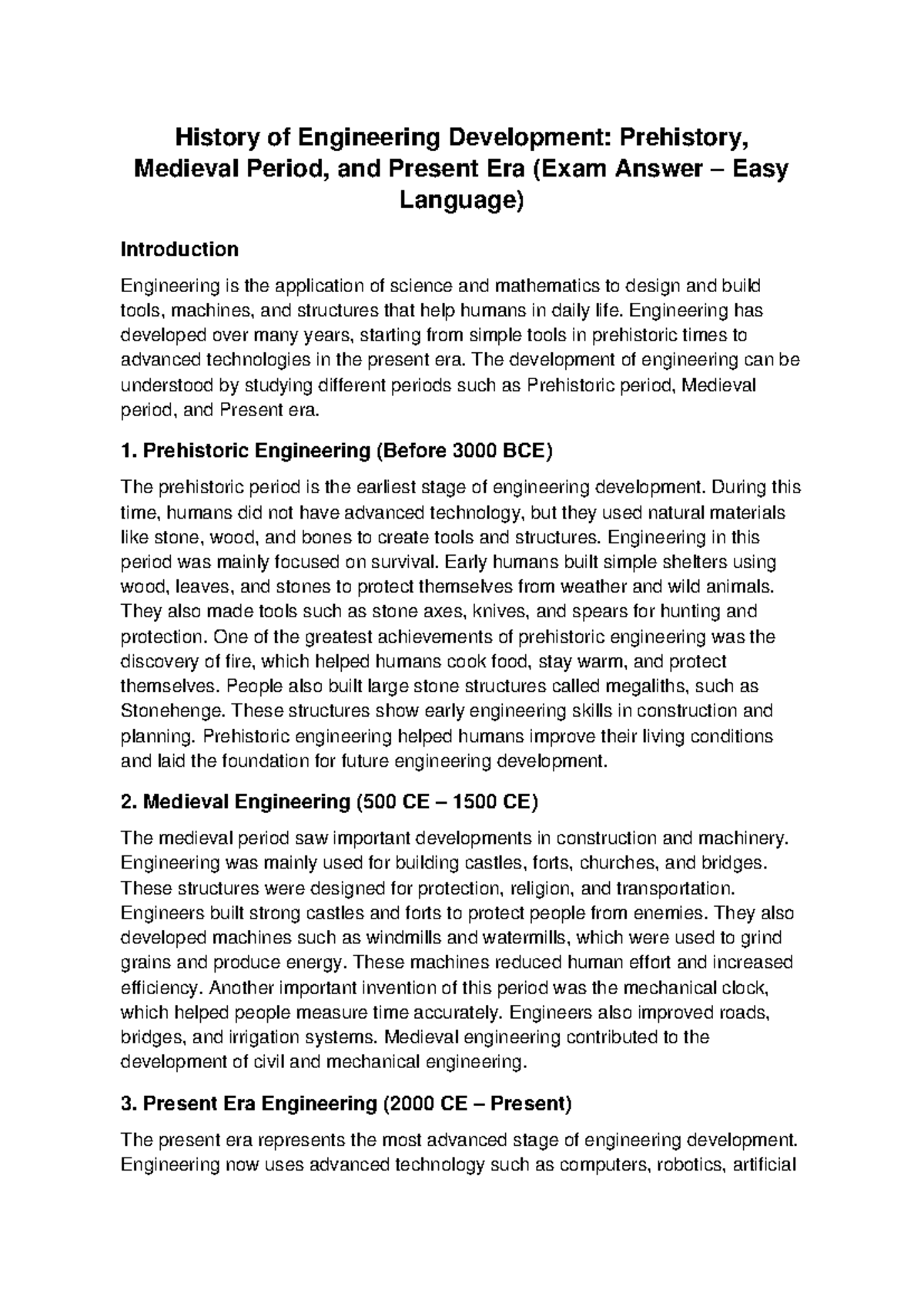 History of Engineering Development: Prehistoric to Present (Exam) - Studocu